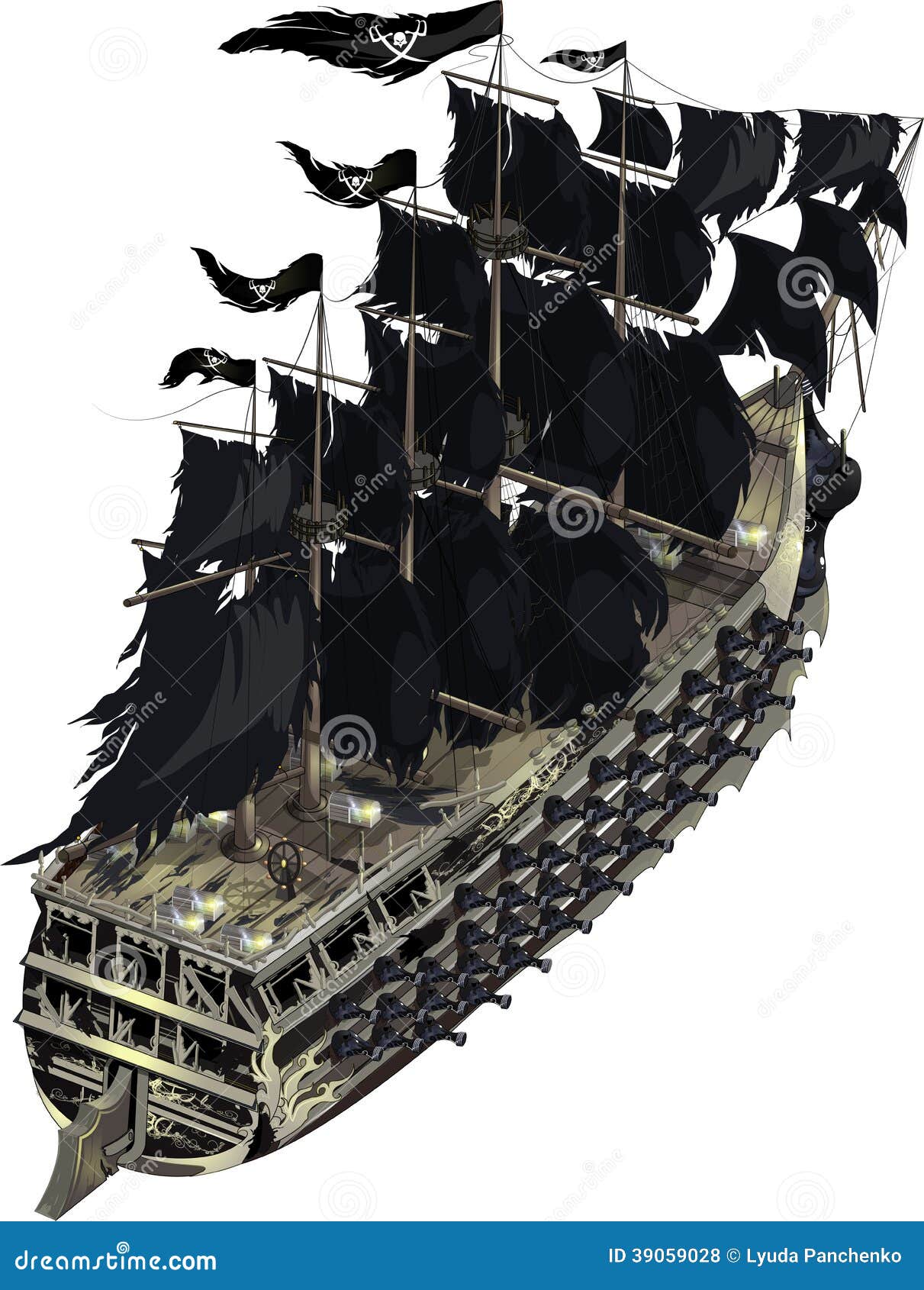 Flying Dutchman Ghost Pirate Ship In The Sea With Mysterious Green ...