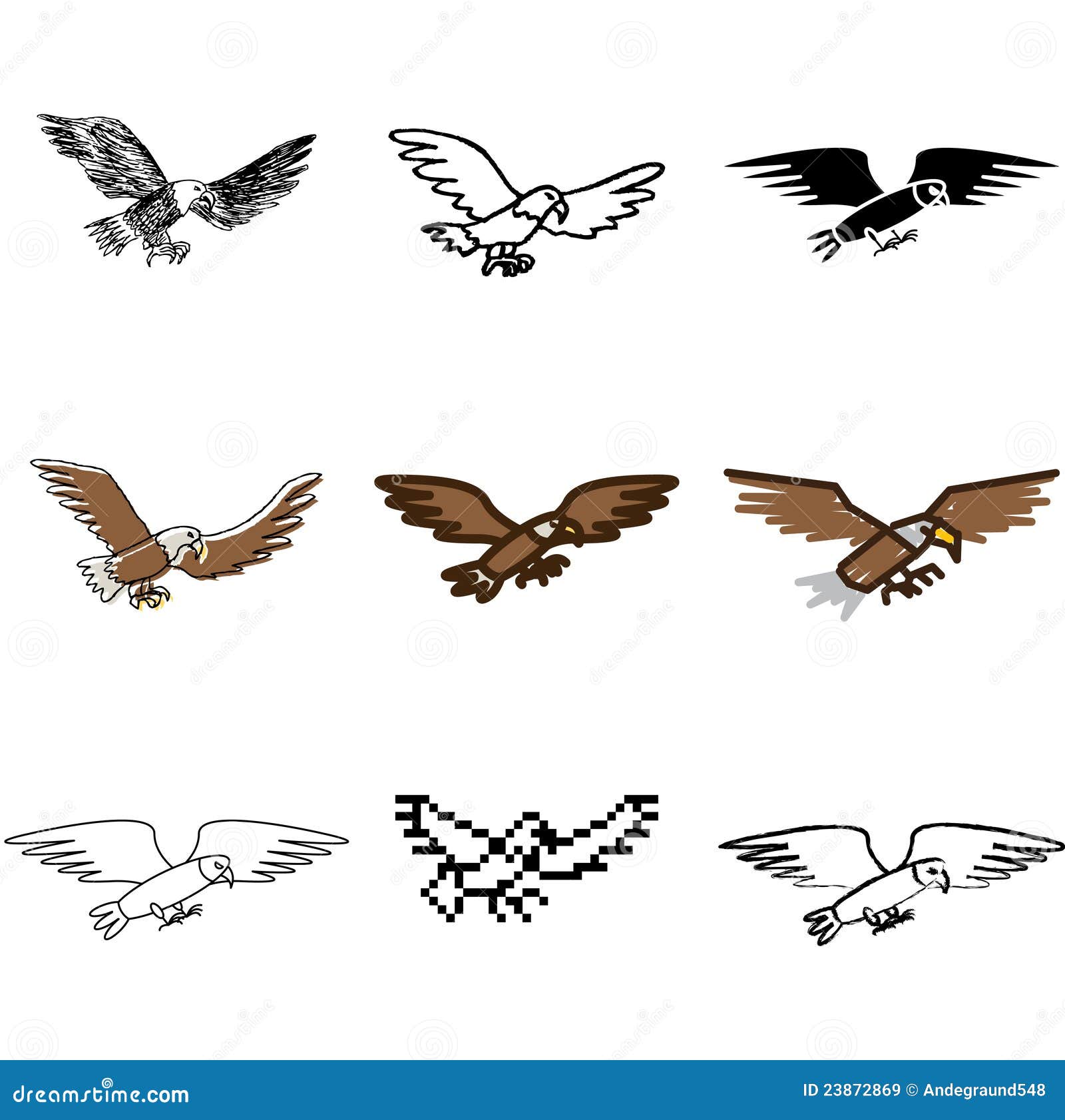 Flying eagle icons set stock vector. Illustration of courage - 23872869