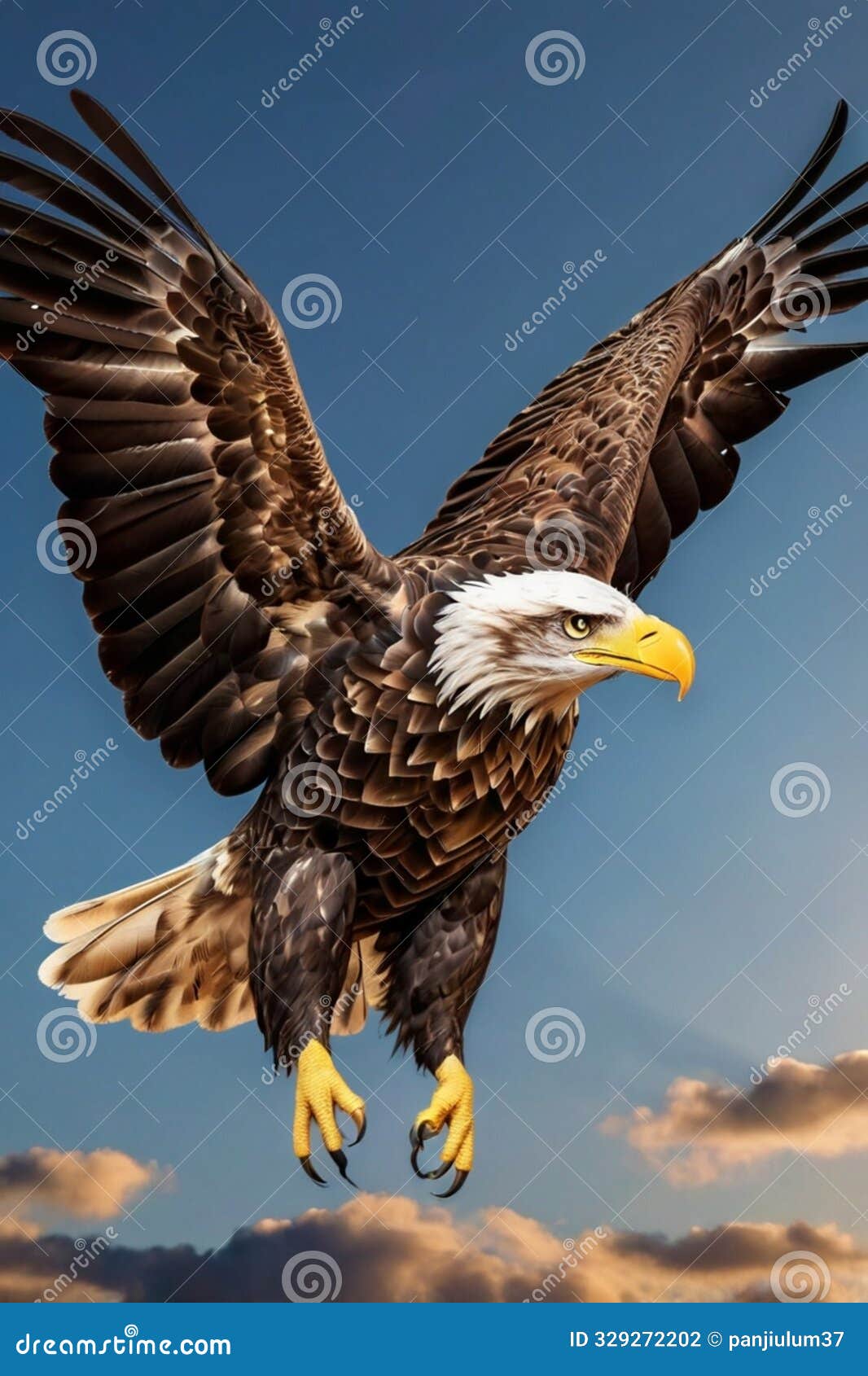 Flying Eagle Rendering with Open Wings. American Bald Eagle Portrait ...