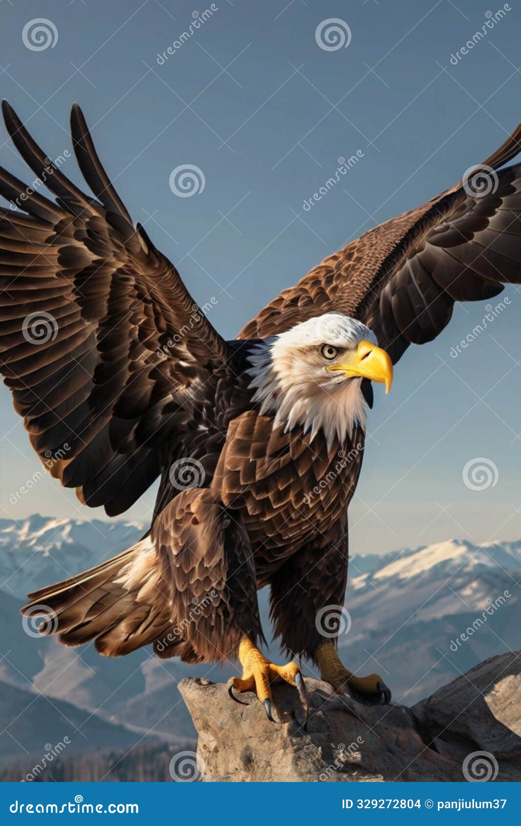 Flying Eagle Rendering with Open Wings. American Bald Eagle Portrait ...