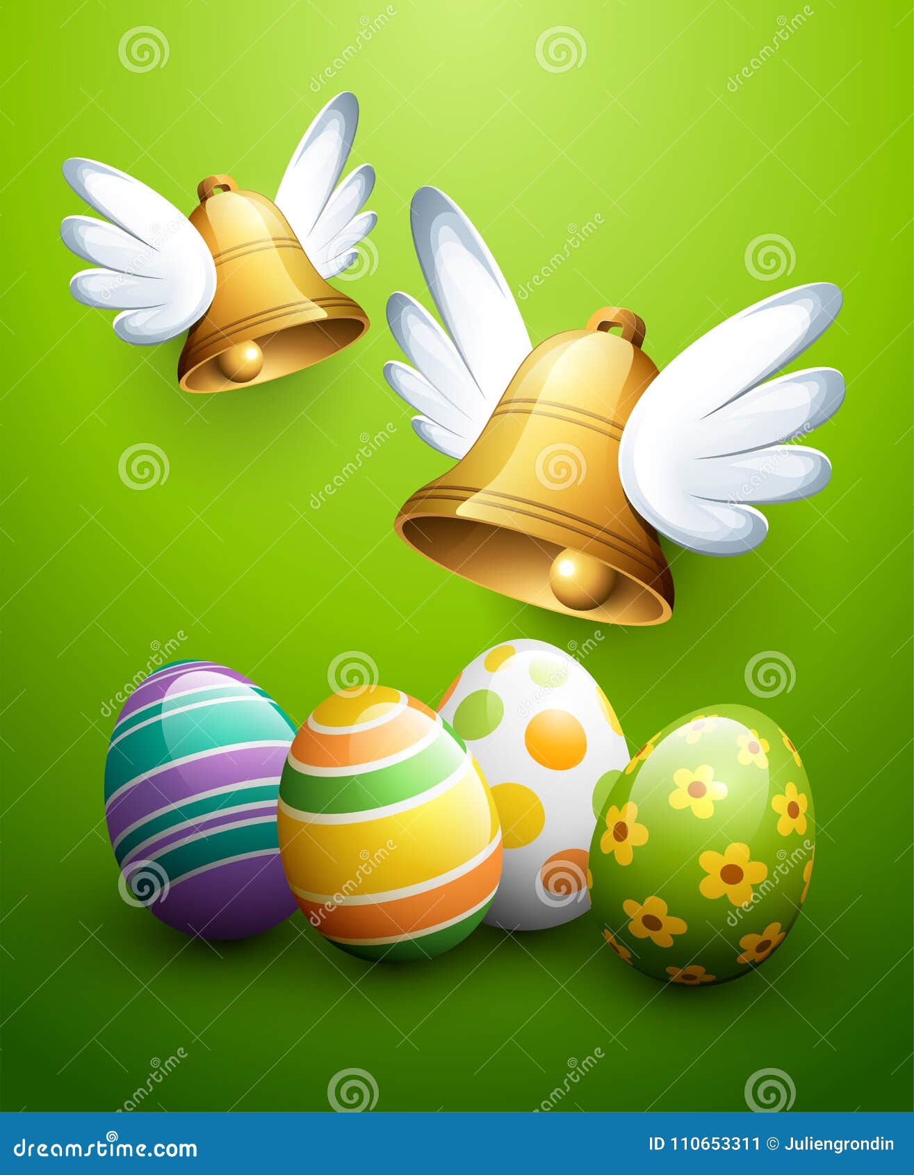 Flying Easter Bells and Eggs Stock Illustration - Illustration of ...