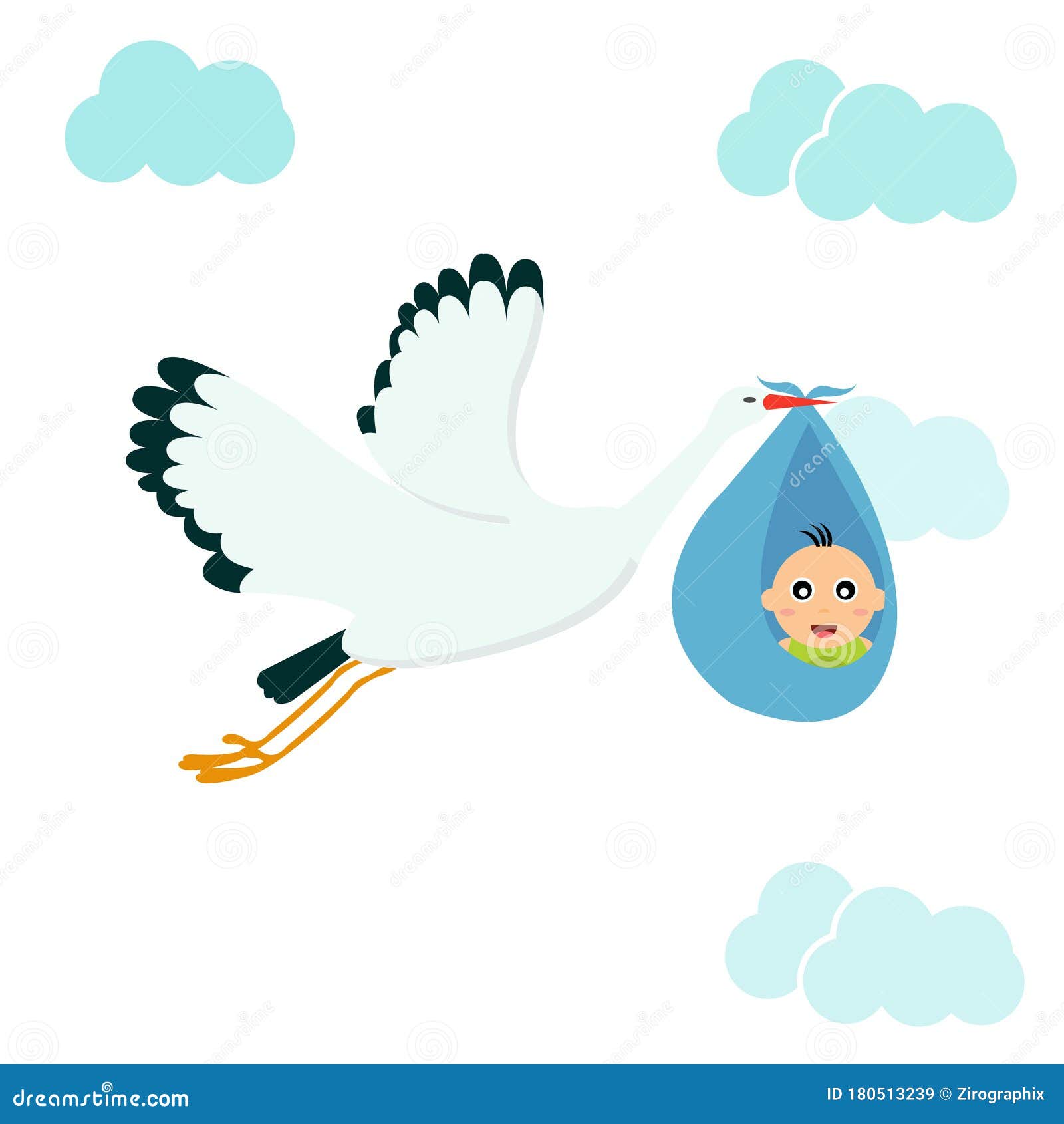 Flying Egret Bringing a Baby Illustration Stock Vector - Illustration ...