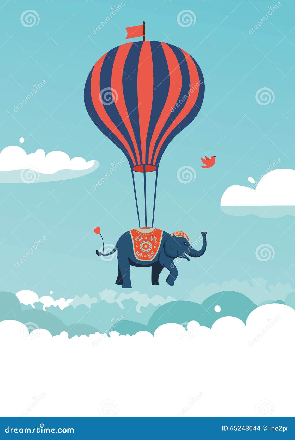 Flying elephant stock vector. Illustration of adventure - 65243044