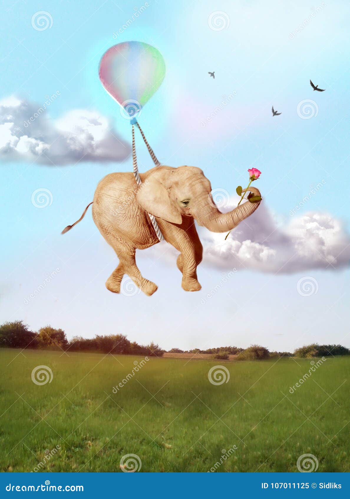 Flying elephant with rose stock image. Image of rose - 107011125
