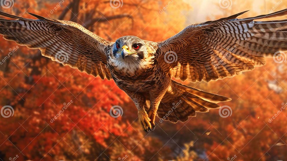 Flying Falcon in the Nature, Wild Falcon in Flight Stock Illustration ...