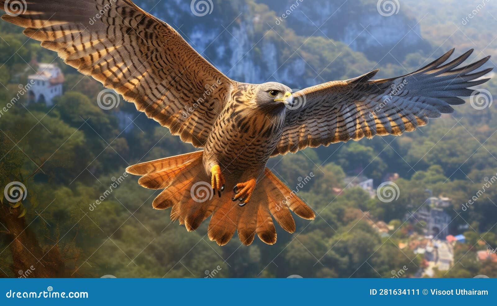 Flying Falcon in the Nature, Wild Falcon in Flight Stock Illustration ...