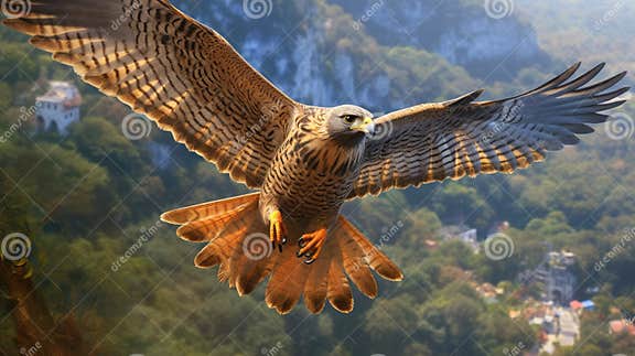 Flying Falcon in the Nature, Wild Falcon in Flight Stock Illustration ...