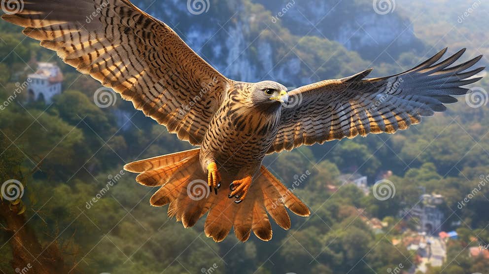 Flying Falcon in the Nature, Wild Falcon in Flight Stock Illustration ...