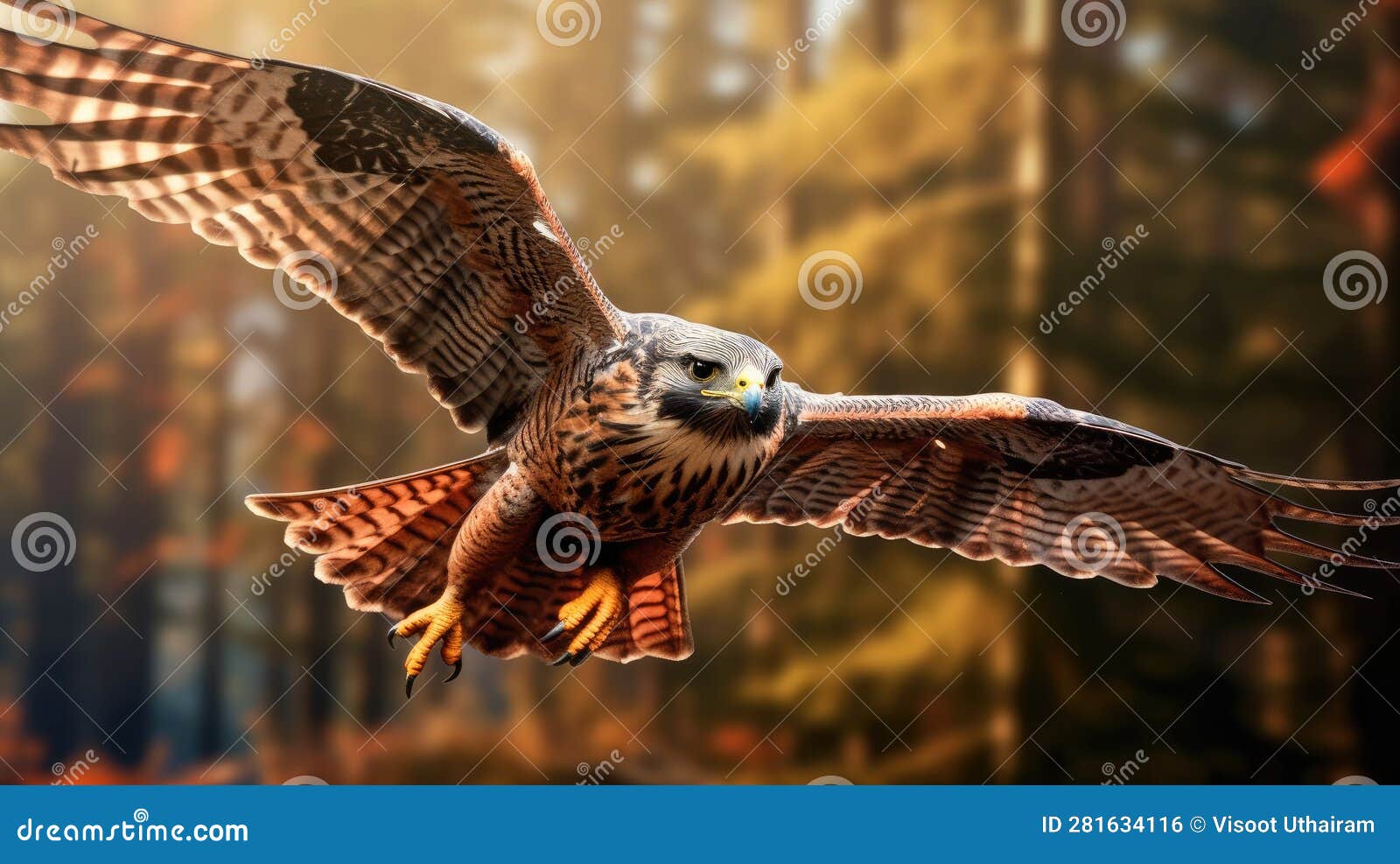 Flying Falcon in the Nature, Wild Falcon in Flight Stock Illustration ...