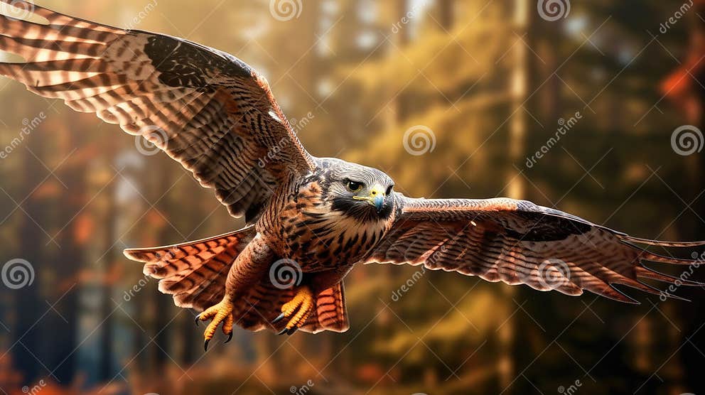 Flying Falcon in the Nature, Wild Falcon in Flight Stock Illustration - Illustration of predator ...