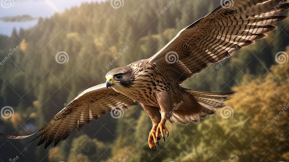 Flying Falcon in the Nature, Wild Falcon in Flight Stock Illustration - Illustration of outdoor ...