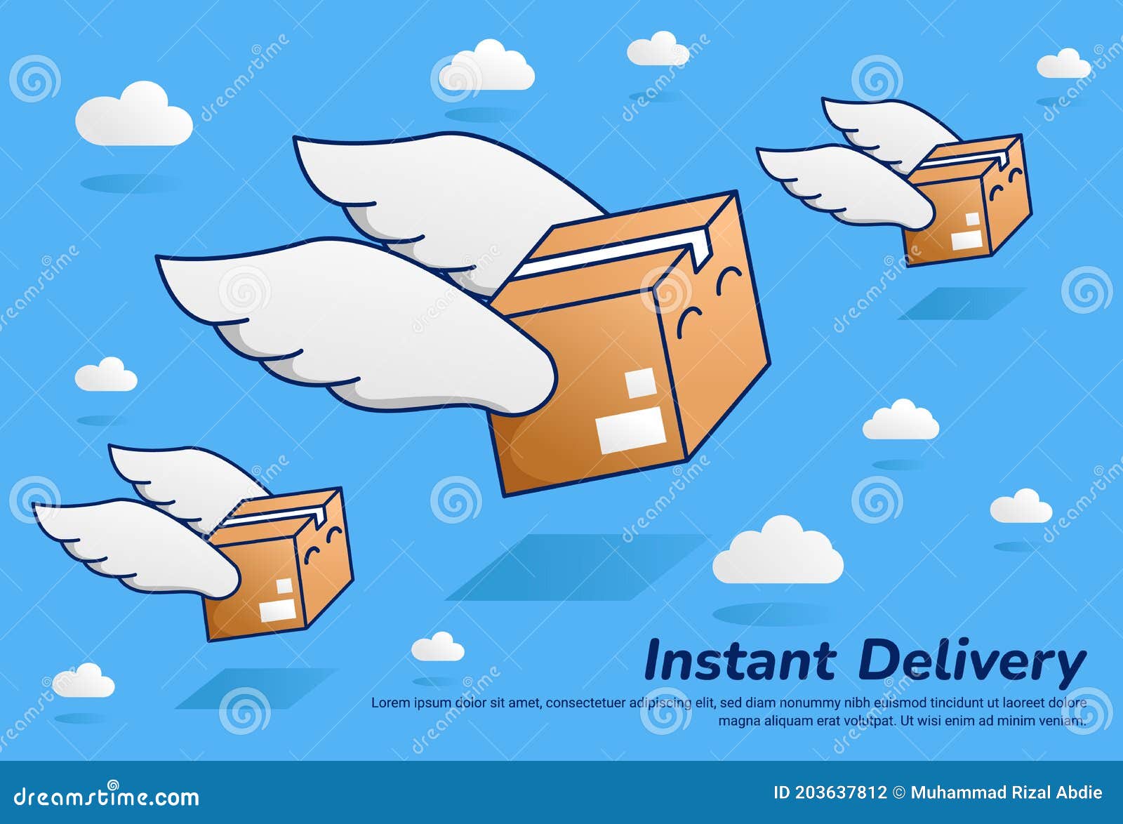 Flying Fast Parcel Package with Wing Instant Delivery Illustration Flat ...
