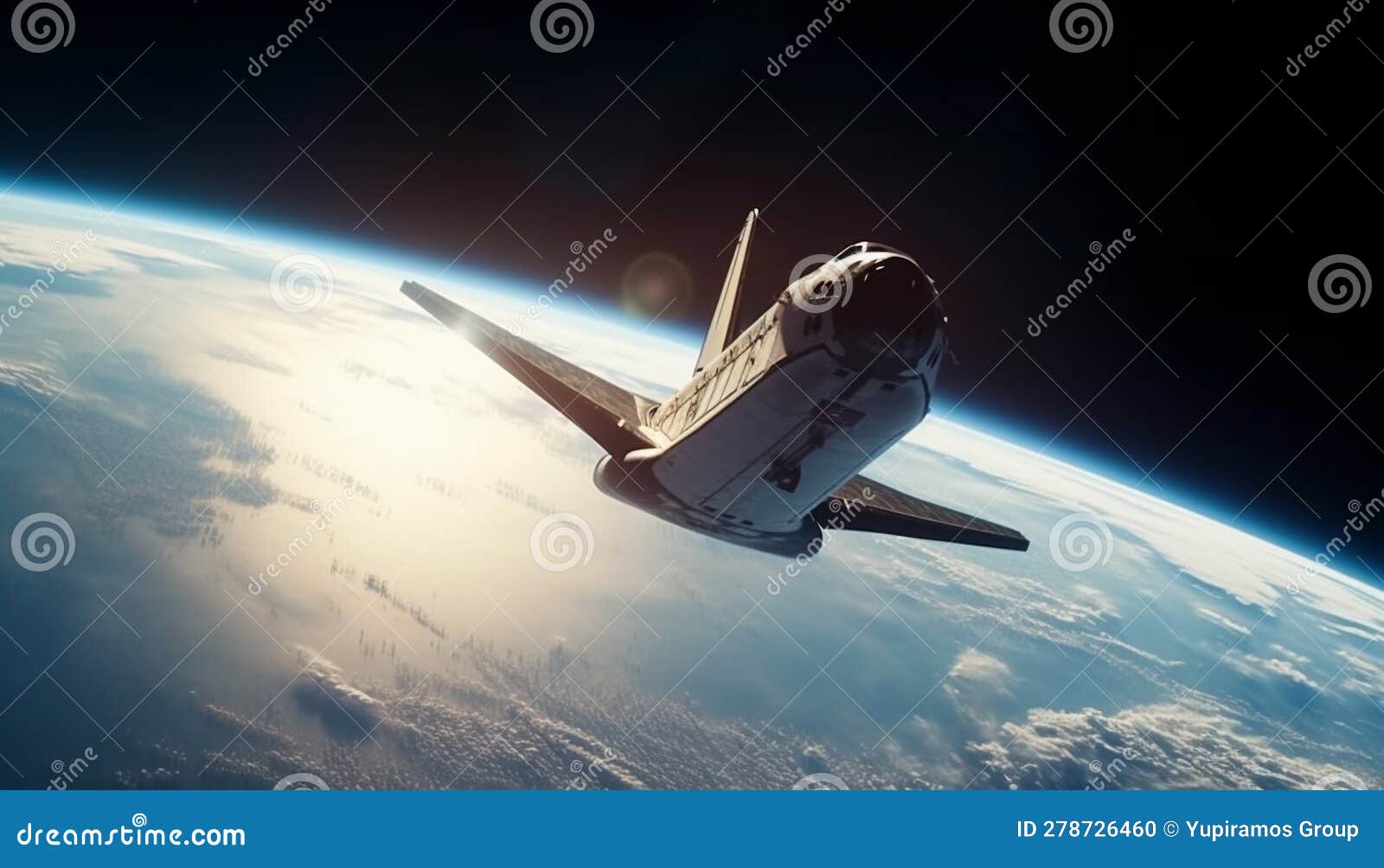 Flying Fighter Plane Orbits Planet in Futuristic Space Exploration ...
