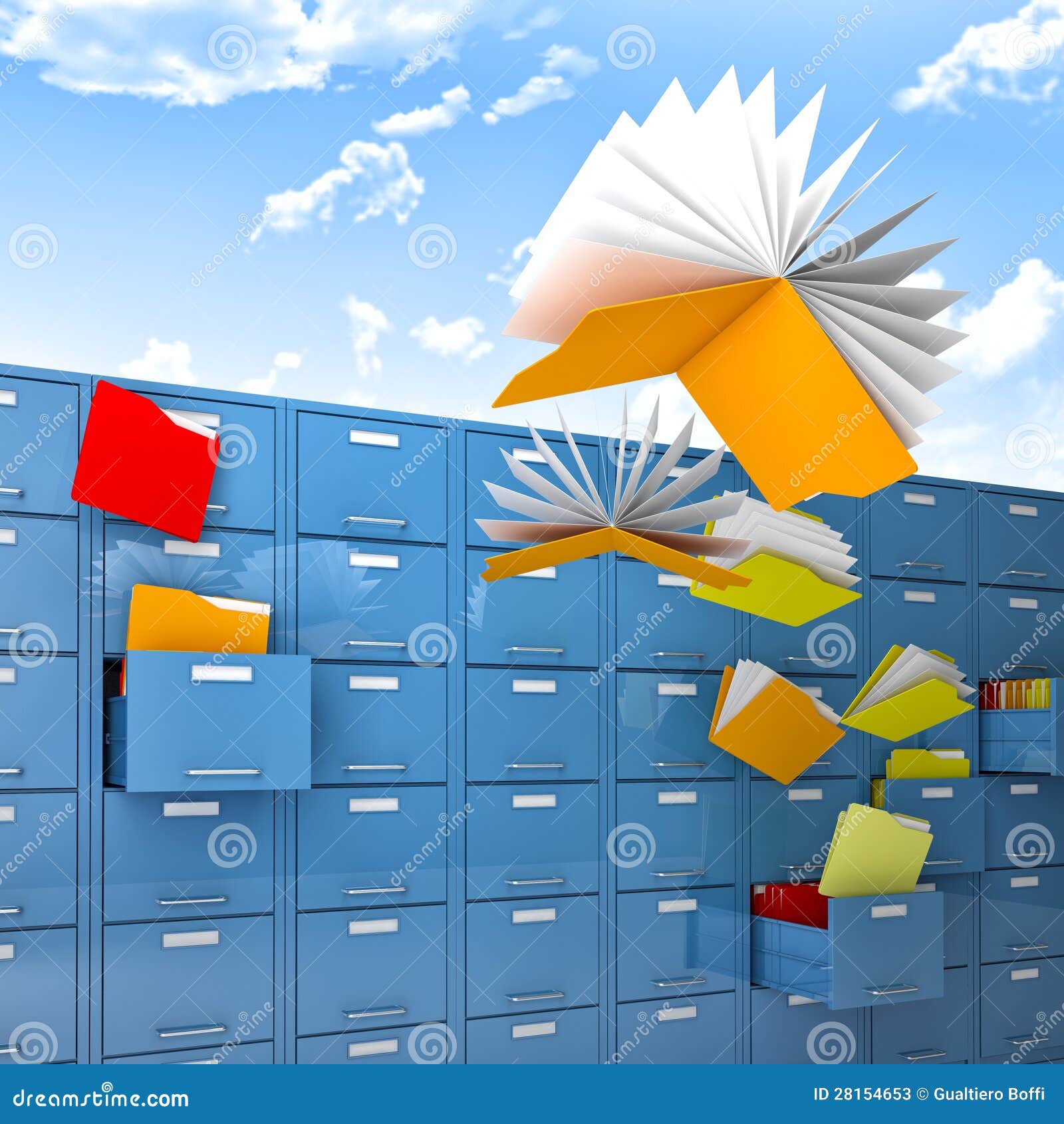 Flying files stock illustration. Illustration of clouds - 28154653