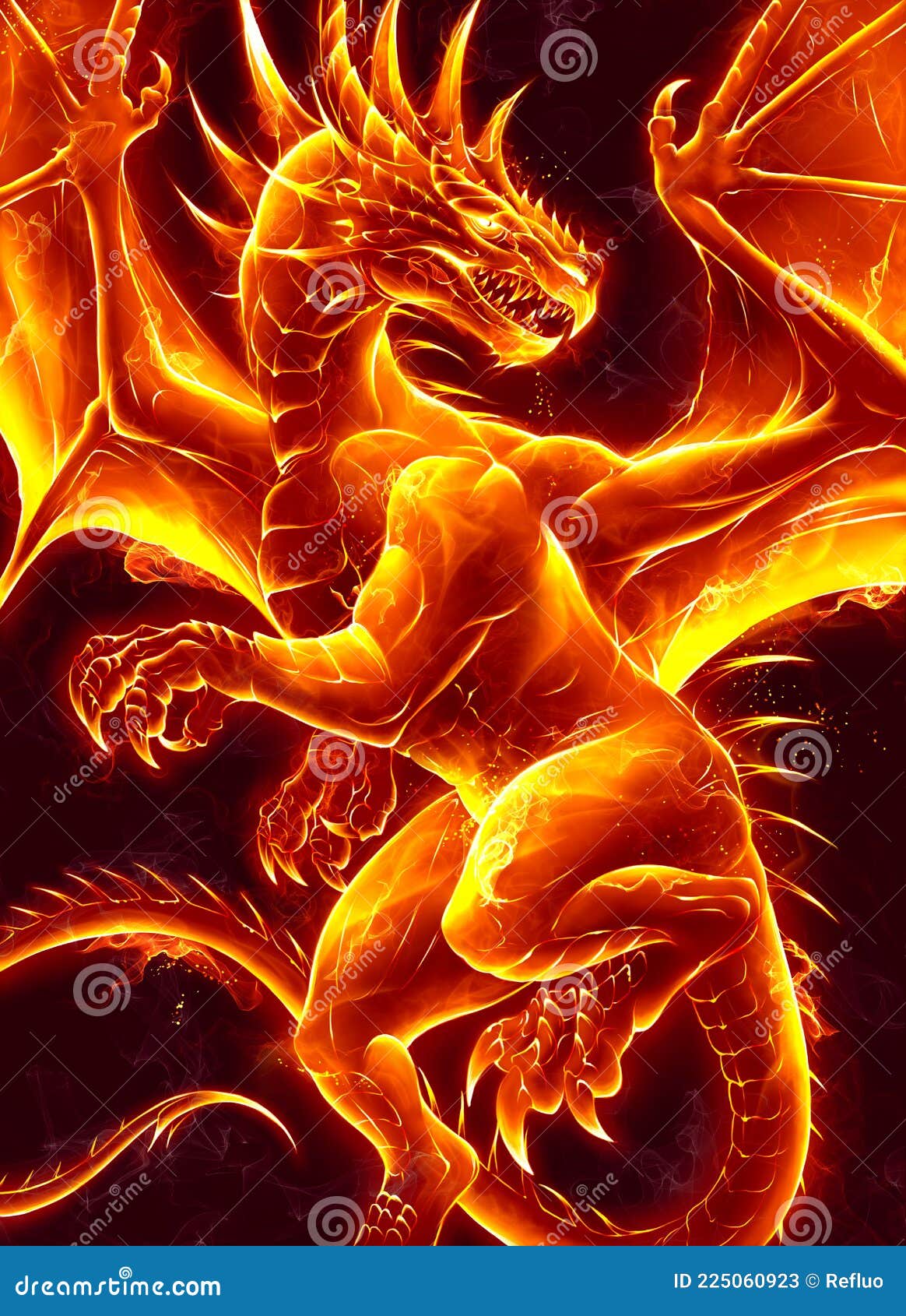 Flying fire dragon stock illustration. Illustration of dark - 225060923