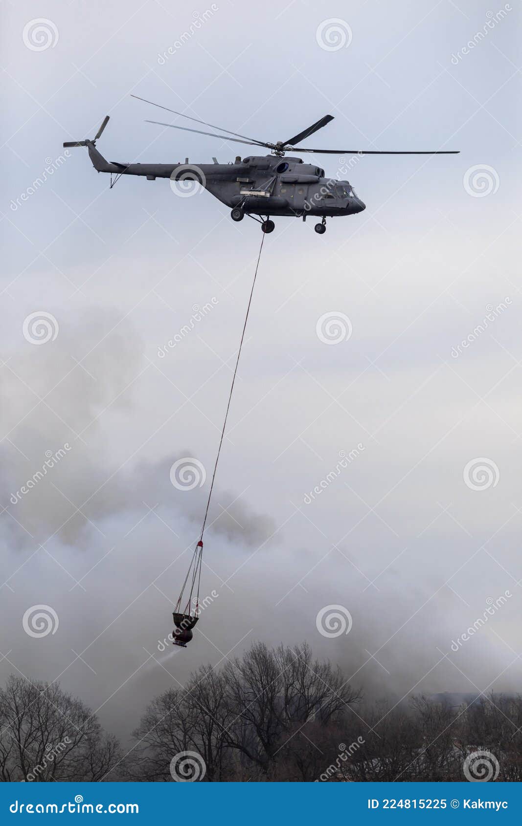Flying Firefighter Helicopter with a Water Tank Stock Image - Image of ...