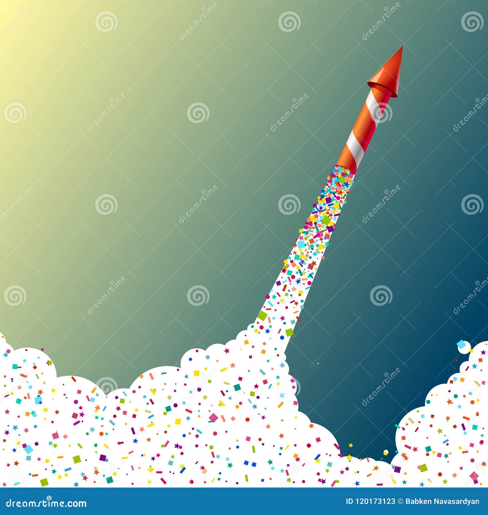 Flying Firework Rocket with Confetti Stock Vector - Illustration of ...