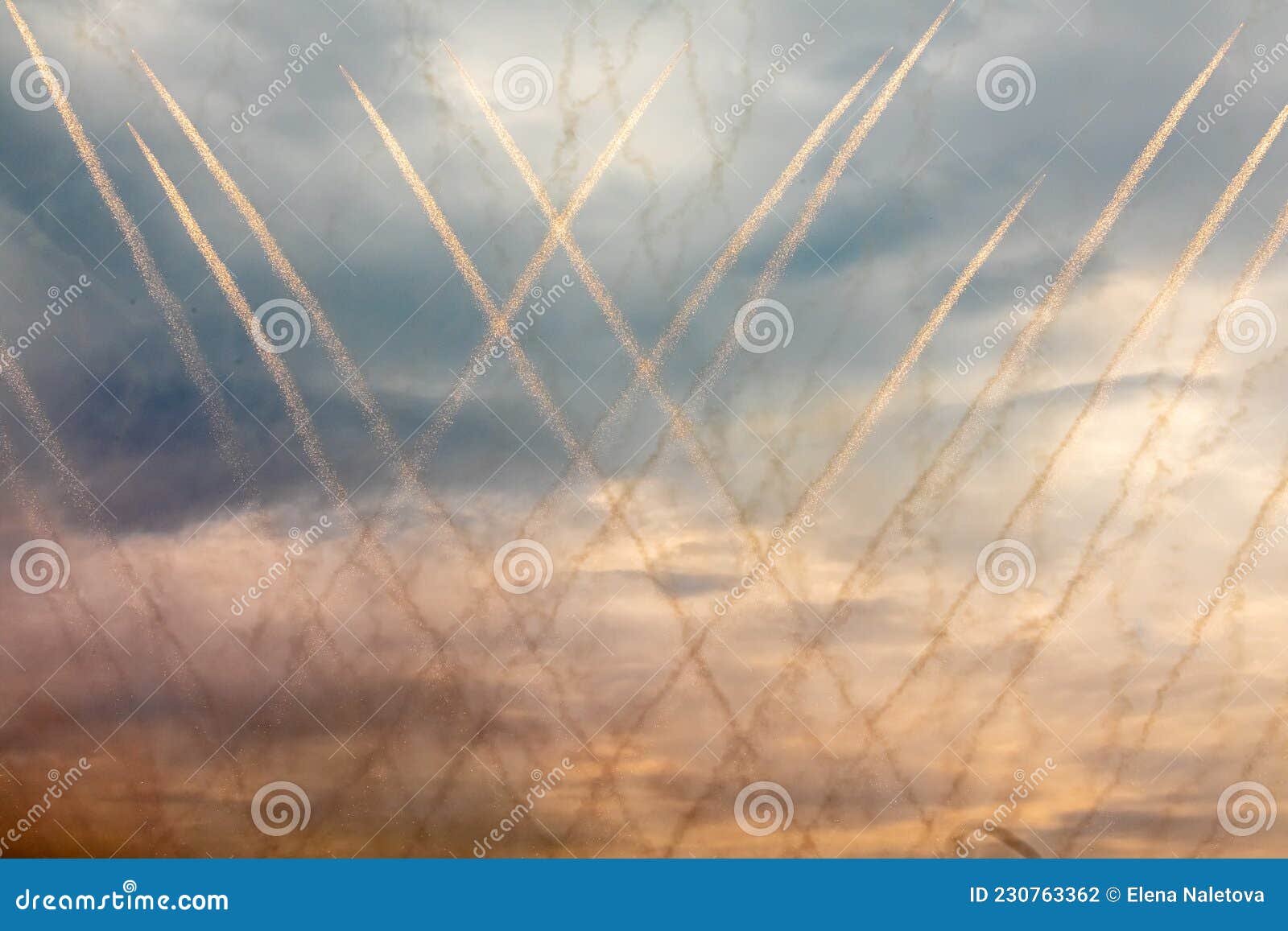 Flying Fireworks in the Night Sky. Line Trackrs Create a Pattern of a ...