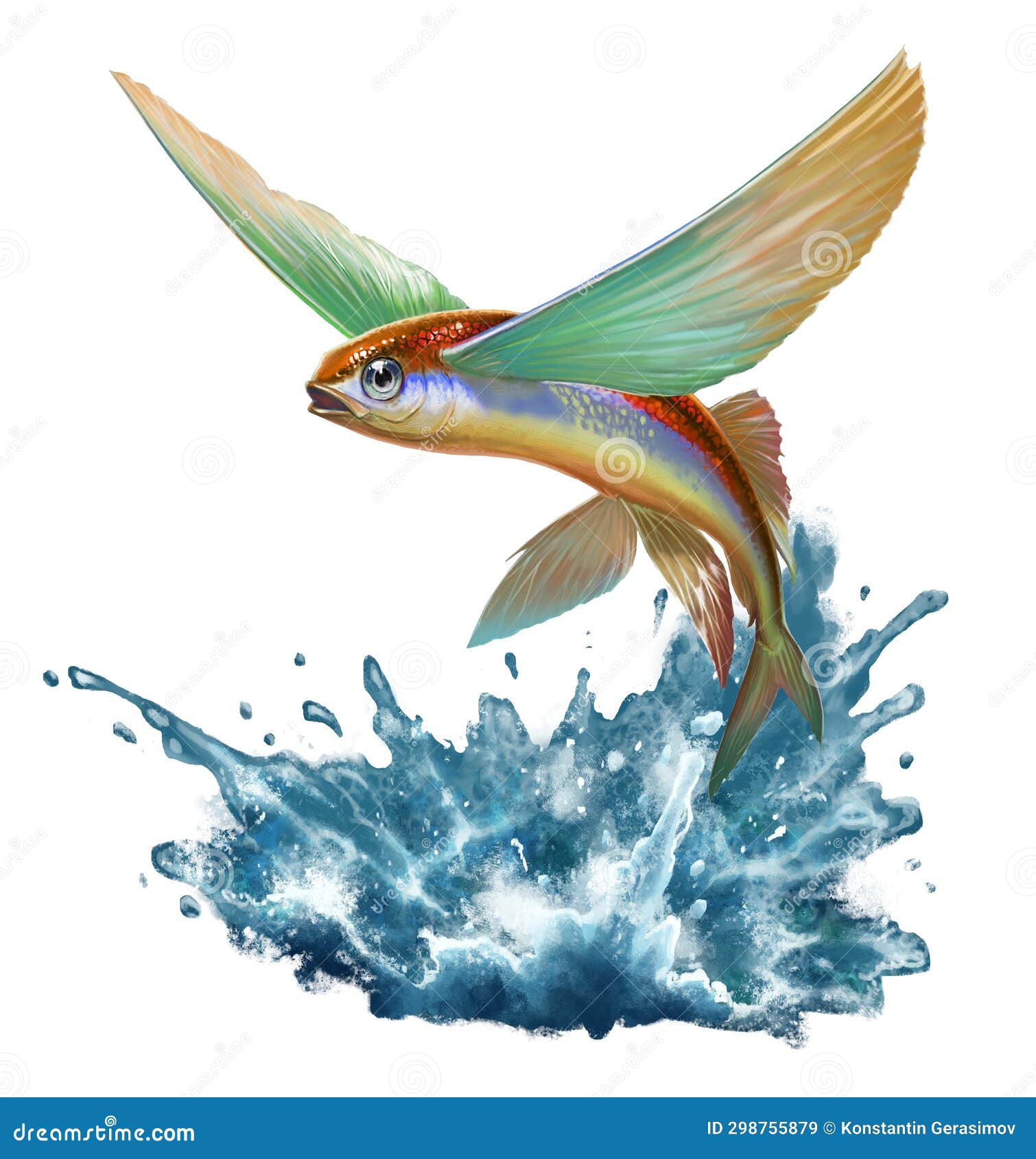 Flying Fish Jumping and Flying on White. Stock Image - Illustration of ...