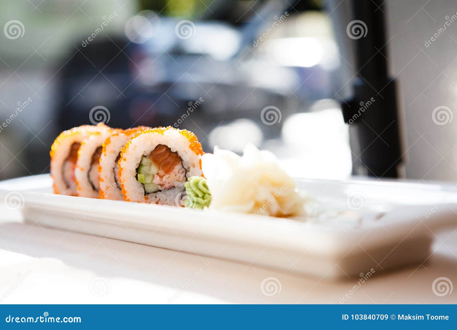 Flying fish roe maki stock image. Image of dinner, east - 103840709