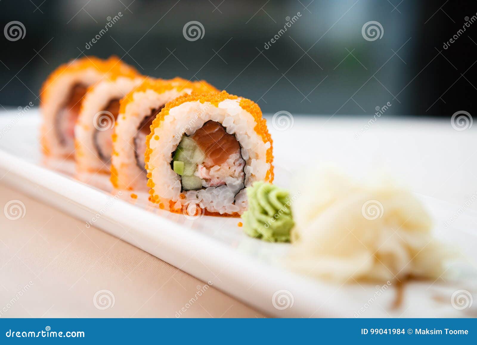 Flying fish roe maki stock photo. Image of caviar, flying - 99041984