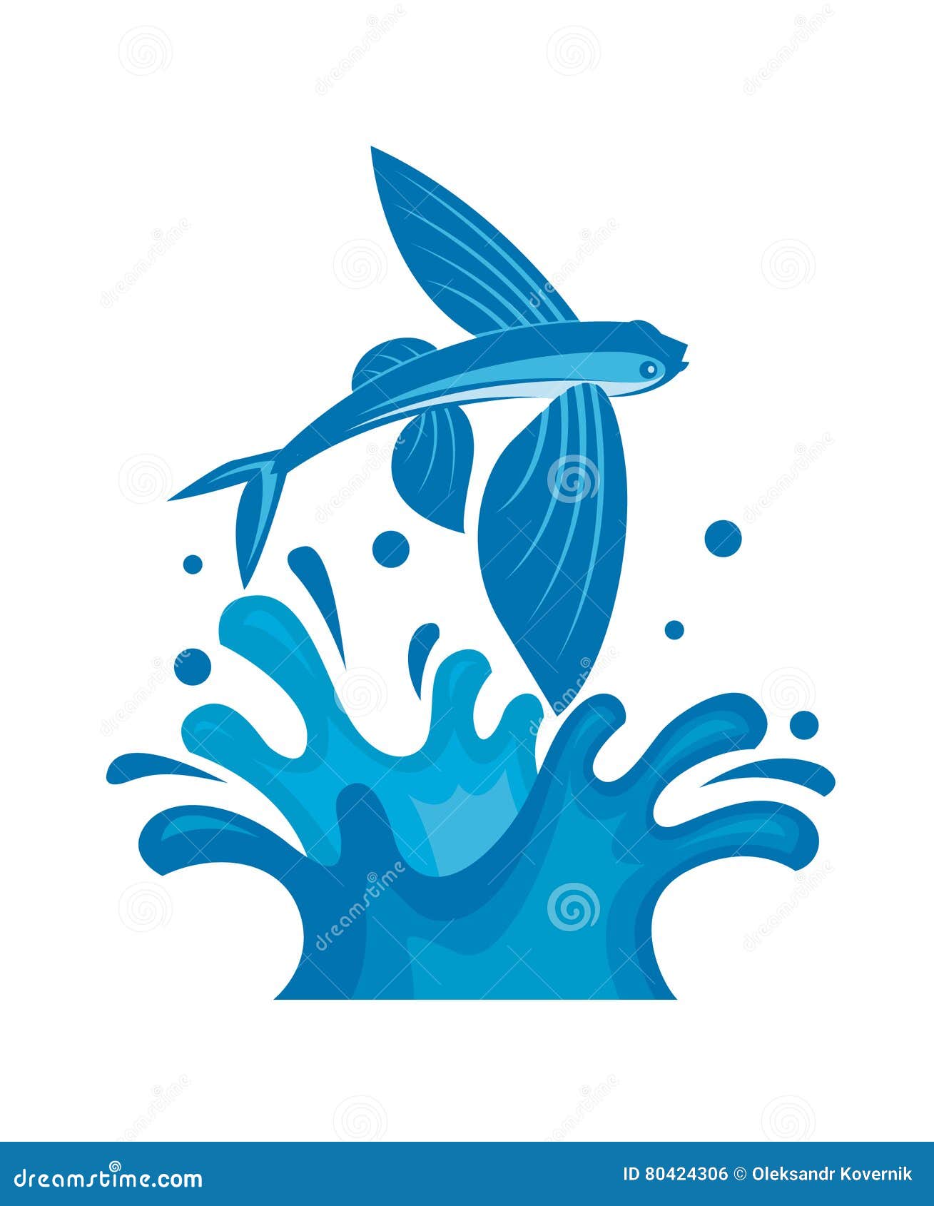 Flying fish on waves stock vector. Illustration of food - 80424306