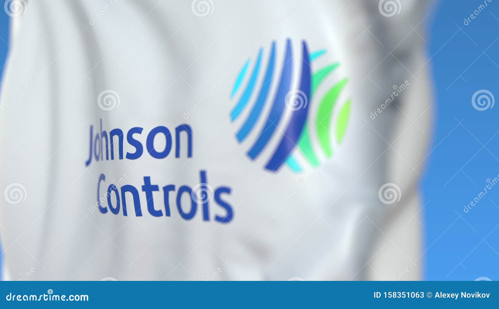 Flying Flag with Johnson Controls Logo, Close-up. Editorial 3D ...
