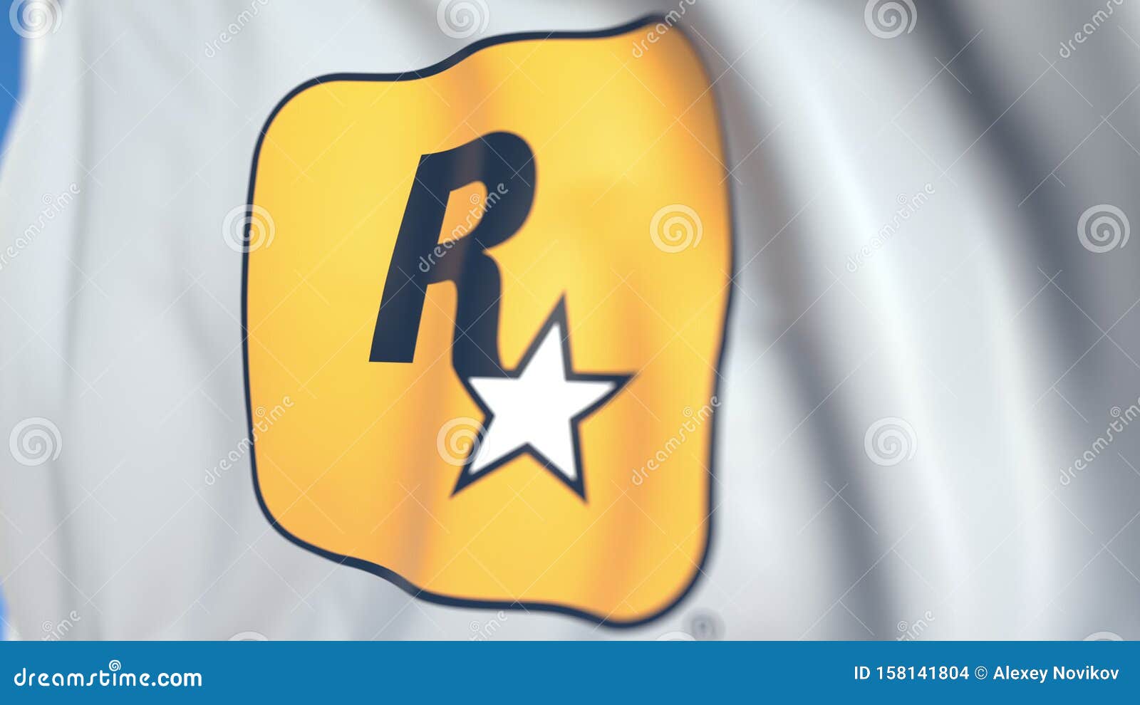 Flying Flag with Rockstar Games Logo, Close-up. Editorial Loopable 3D ...