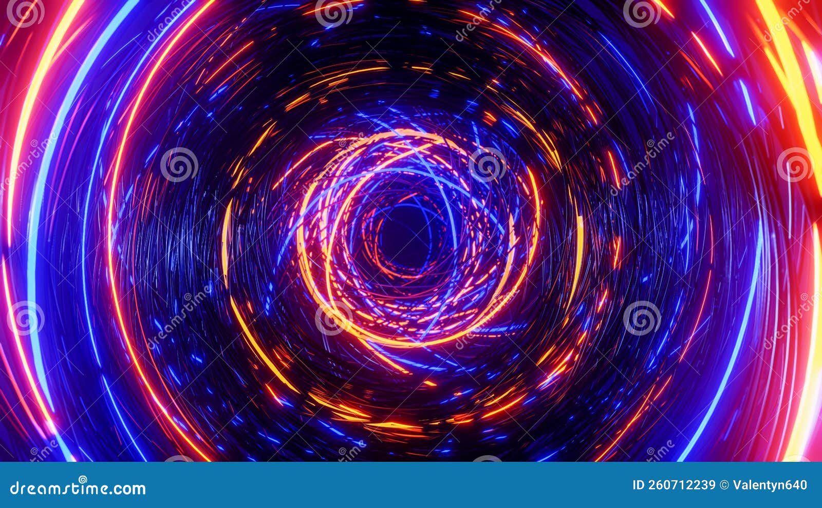 Flying through Flashing Rings. 3D Rendering Illustration Stock ...