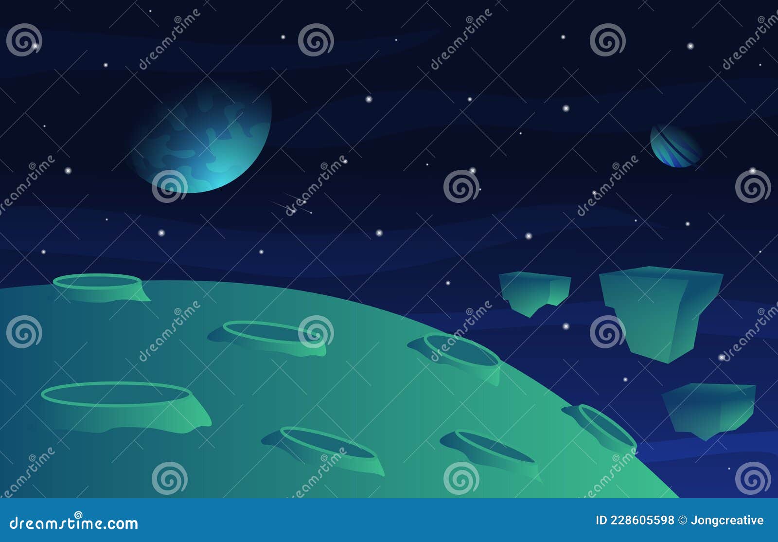 Flying Floating Rock Stone Planet Star Space Exploration Illustration ...