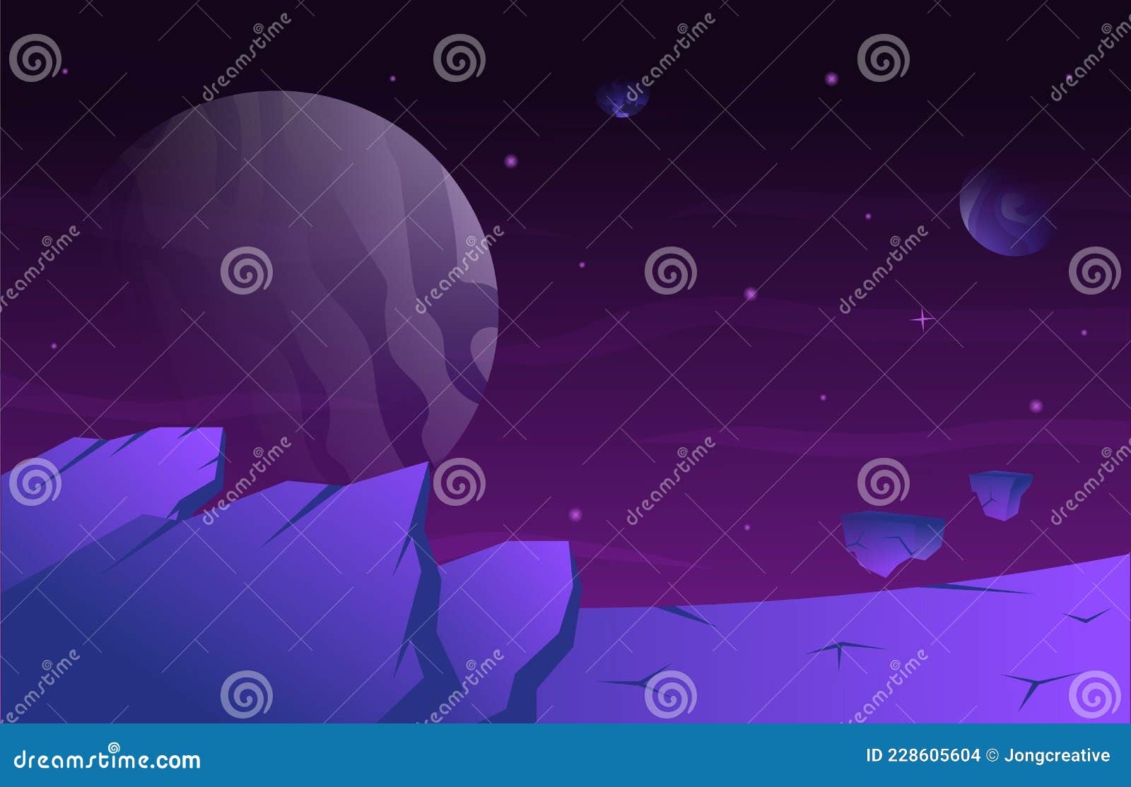 Flying Floating Rock Stone Planet Star Space Exploration Illustration ...