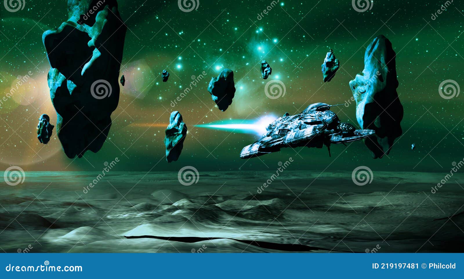 Flying among Floating Rocks Stock Illustration - Illustration of ...