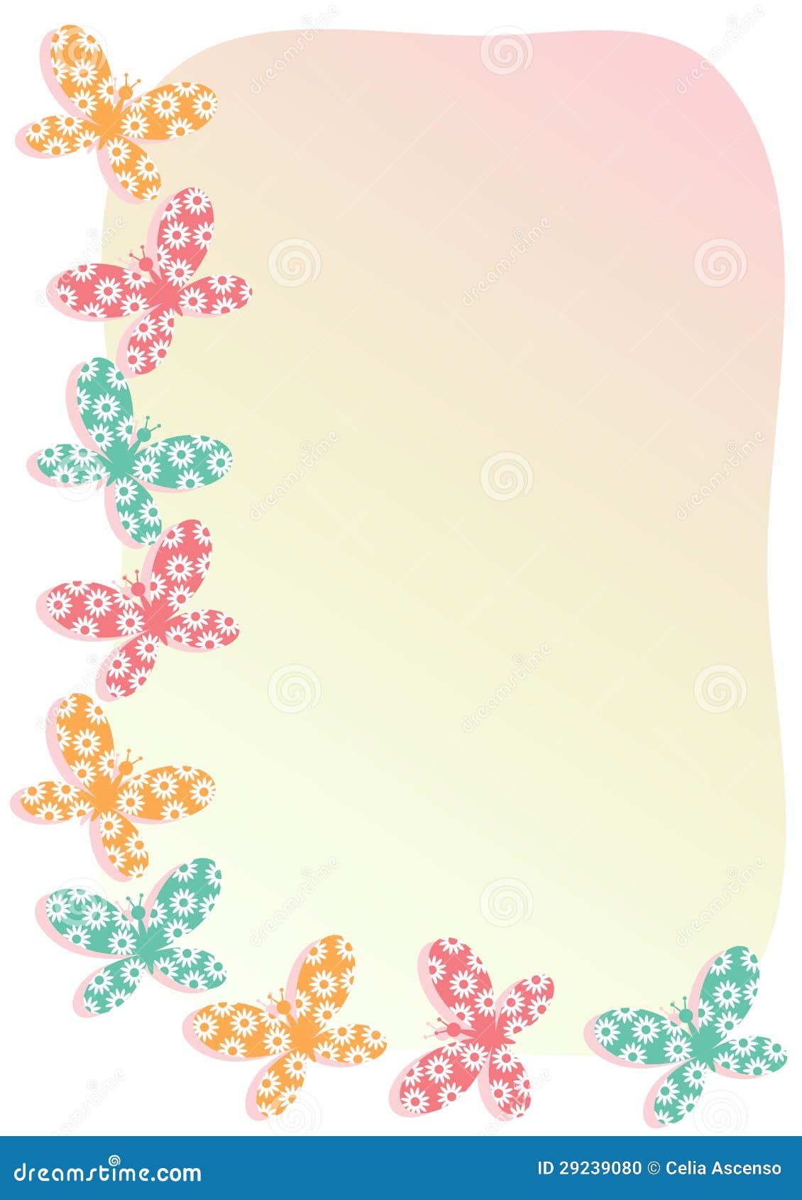Flying Flower Butterflies Border Stock Illustration - Illustration of ...
