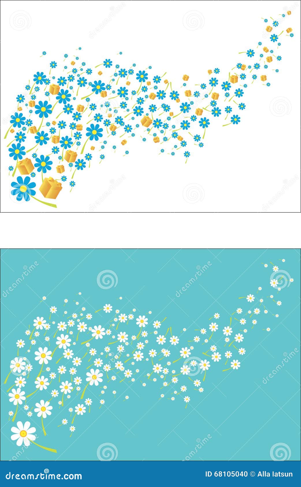 Flying Flowers and Gifts. Vector Stock Vector - Illustration of overfly ...