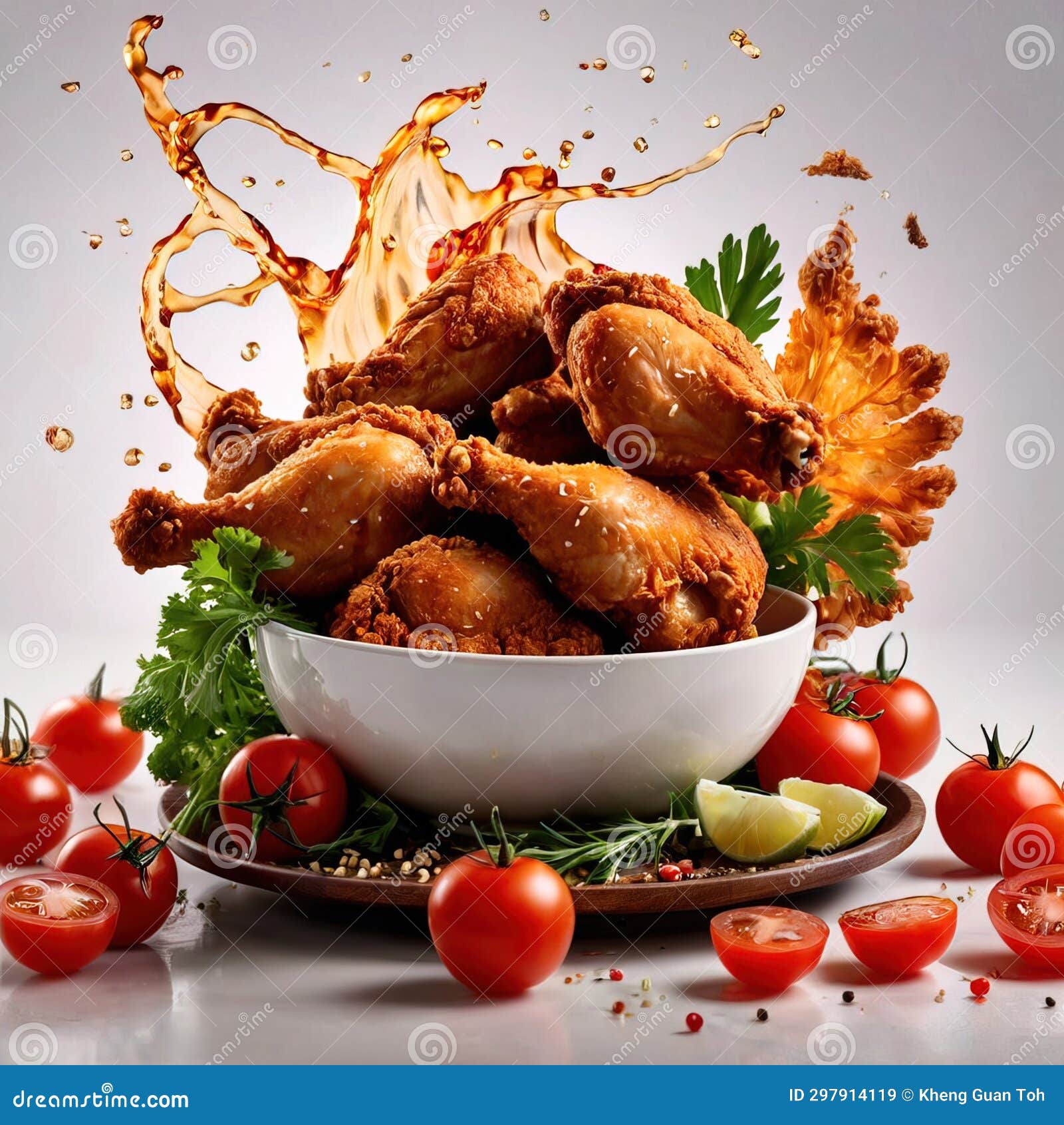 Flying Food Photography with Fried Chicken Stock Illustration ...