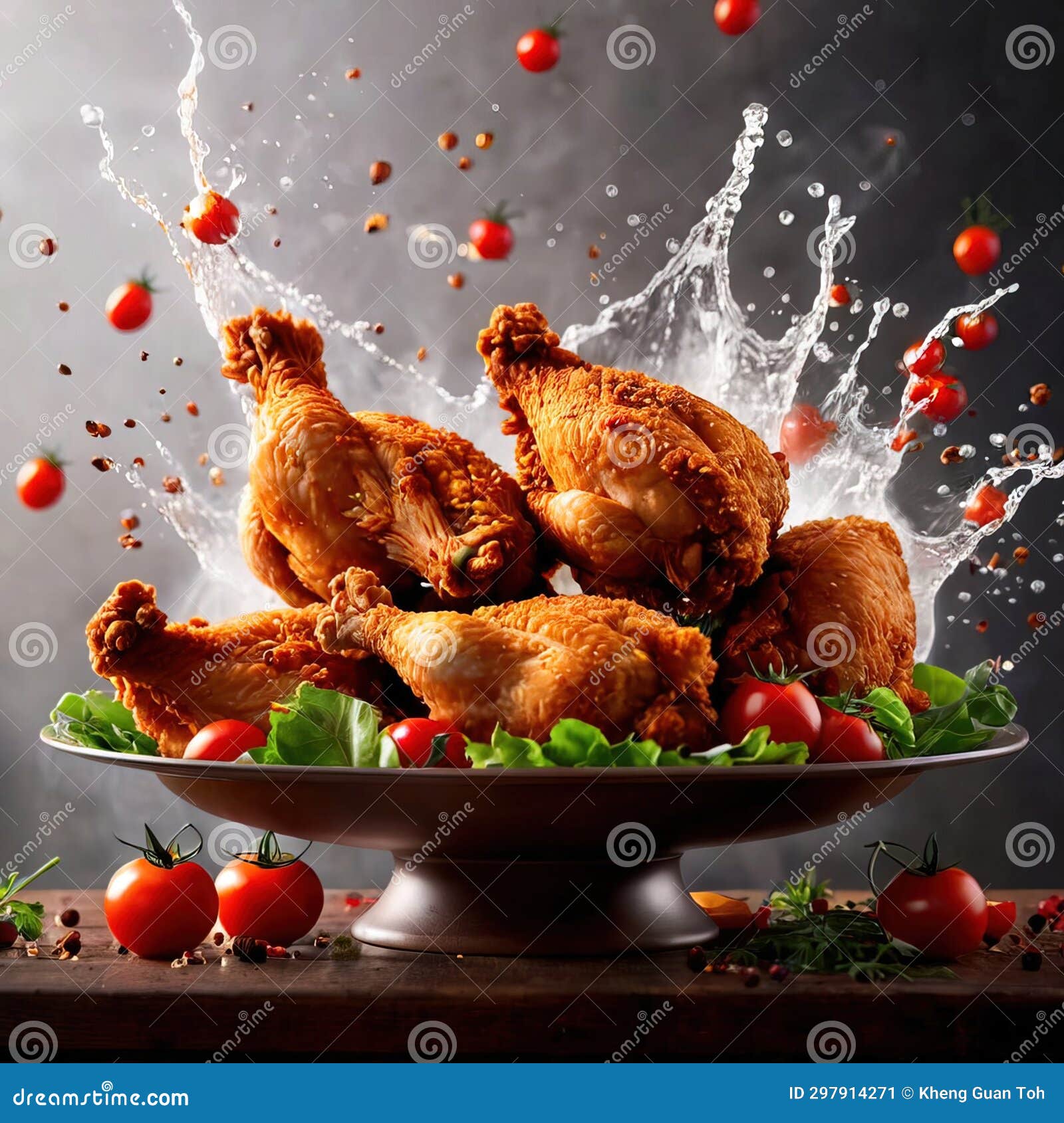 Flying Food Photography with Fried Chicken Stock Illustration ...