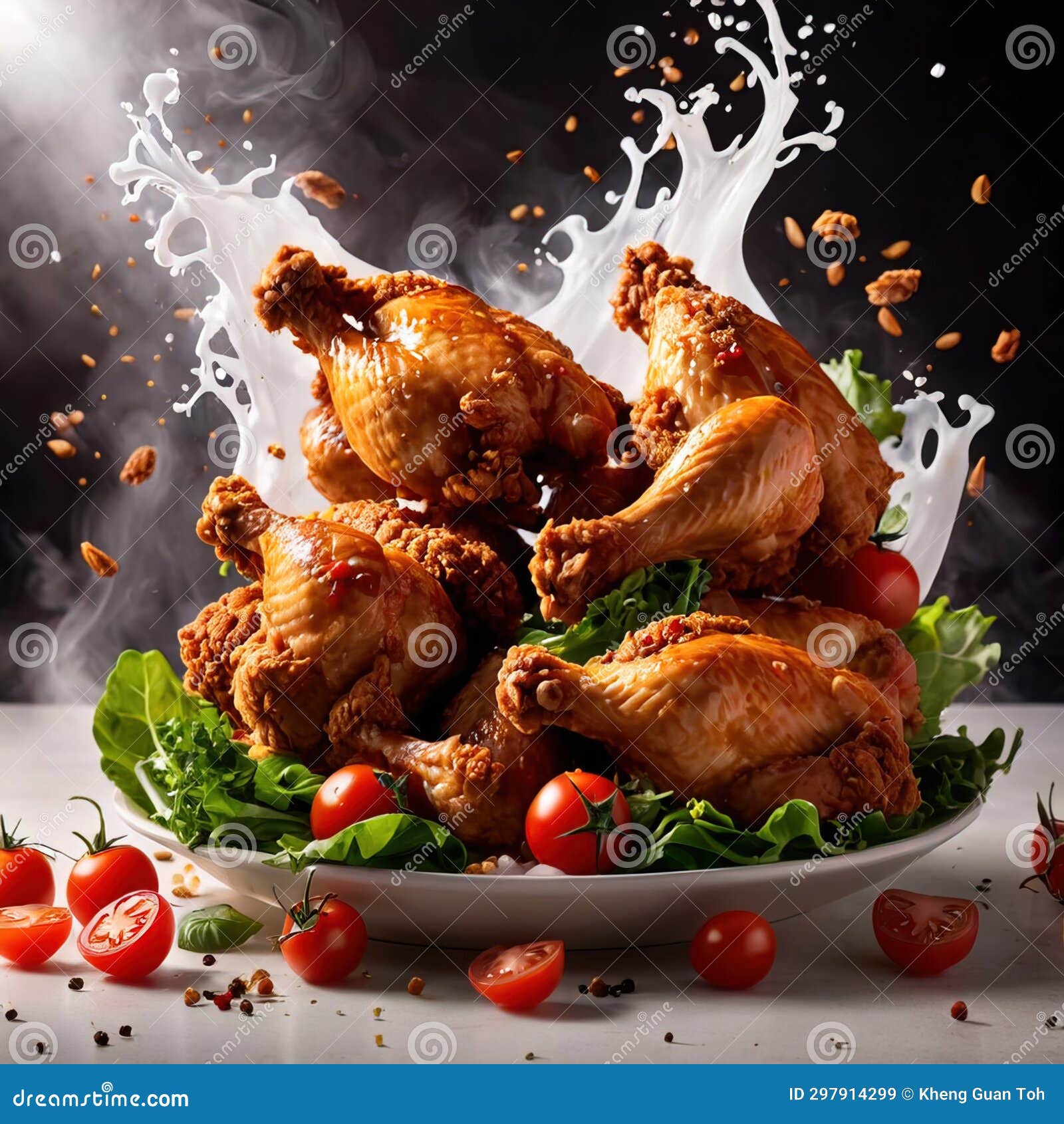 Flying Food Photography with Fried Chicken Stock Illustration ...