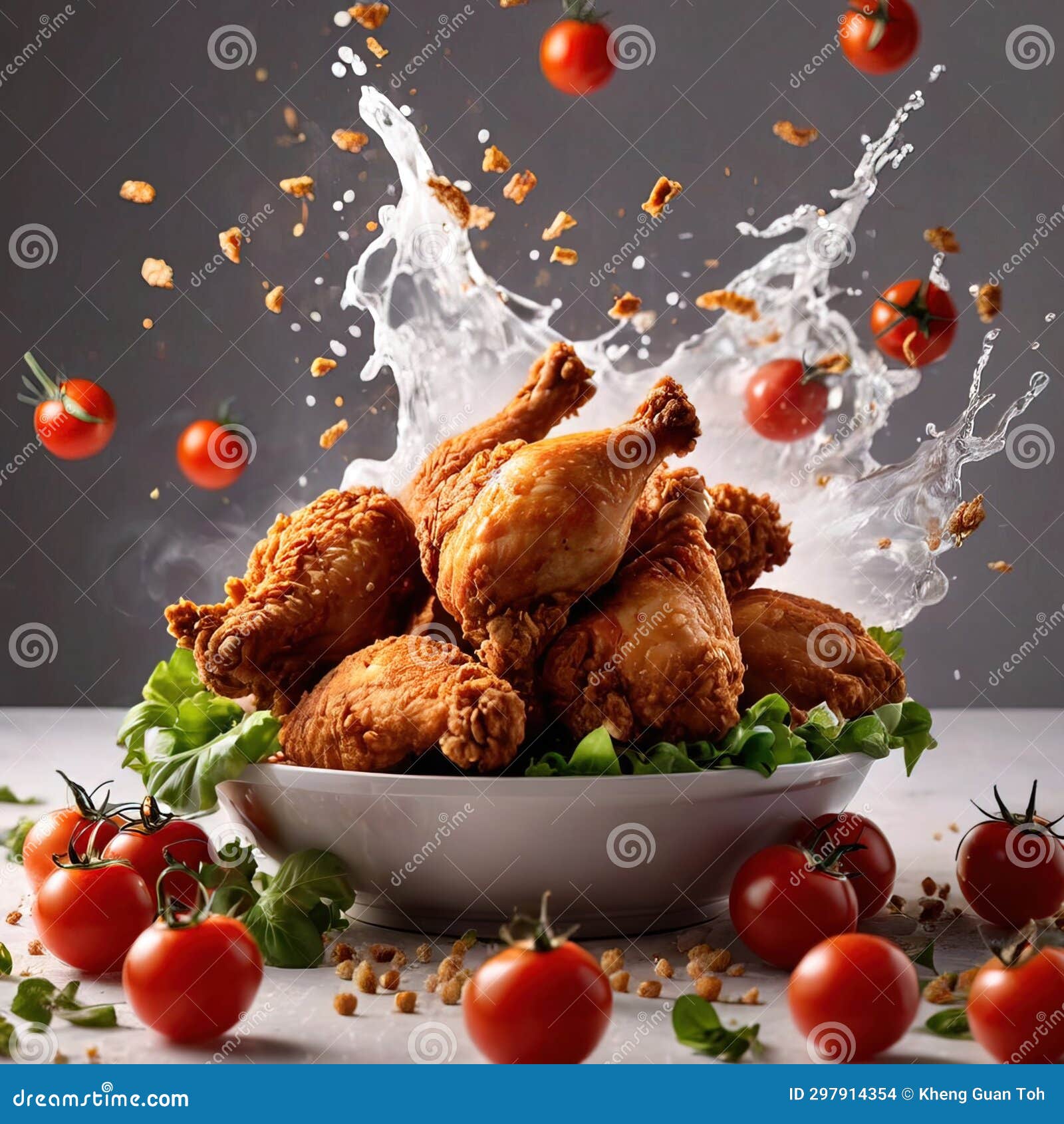Flying Food Photography with Fried Chicken Stock Illustration ...