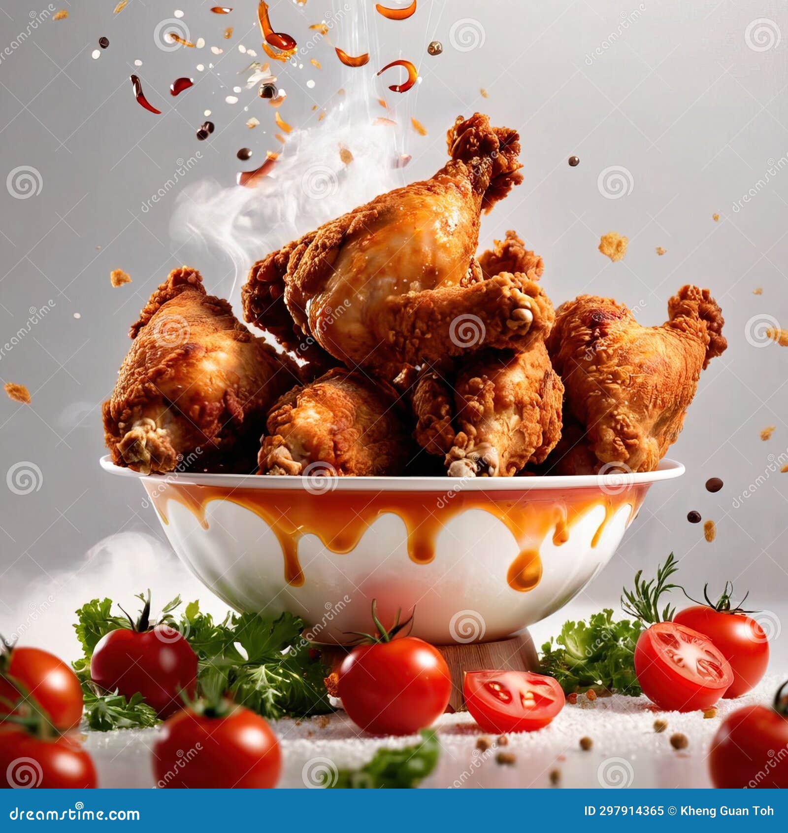 Flying Food Photography with Fried Chicken Stock Illustration ...