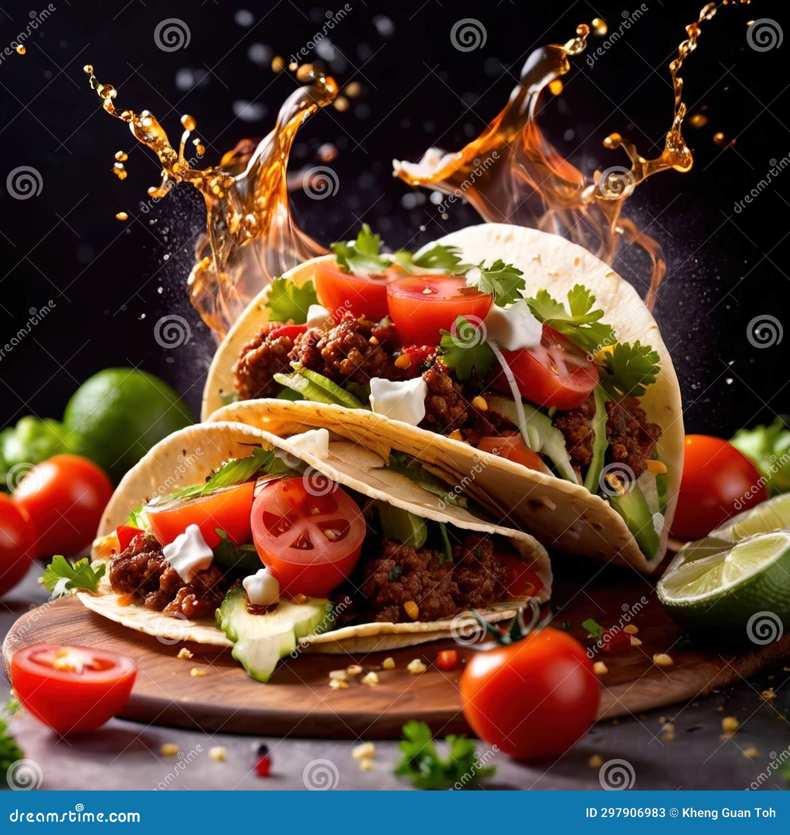 Flying Food Photography with Tacos Stock Illustration - Illustration of ...