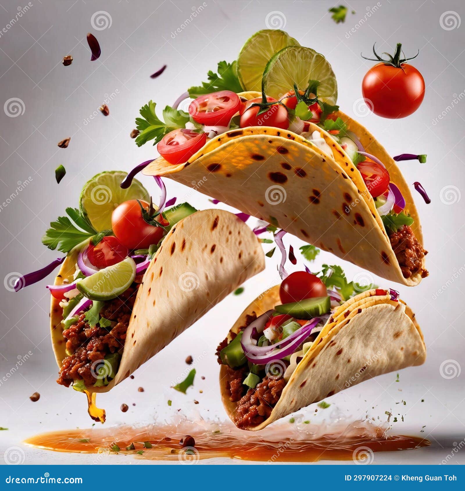 Flying Food Photography with Tacos Stock Illustration - Illustration of ...