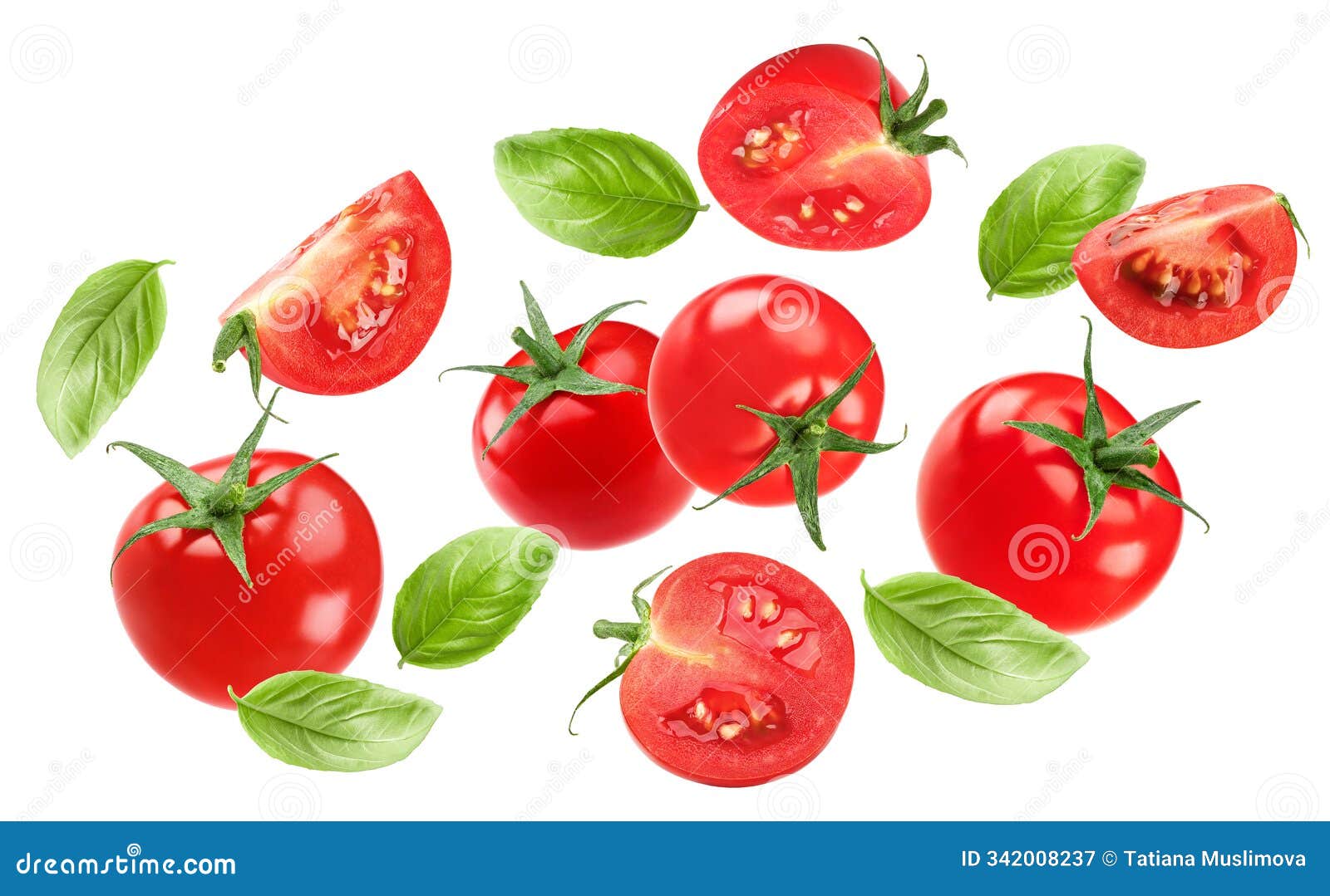 Flying Fresh Tomatoes with Green Leaves Isolated on White Background ...
