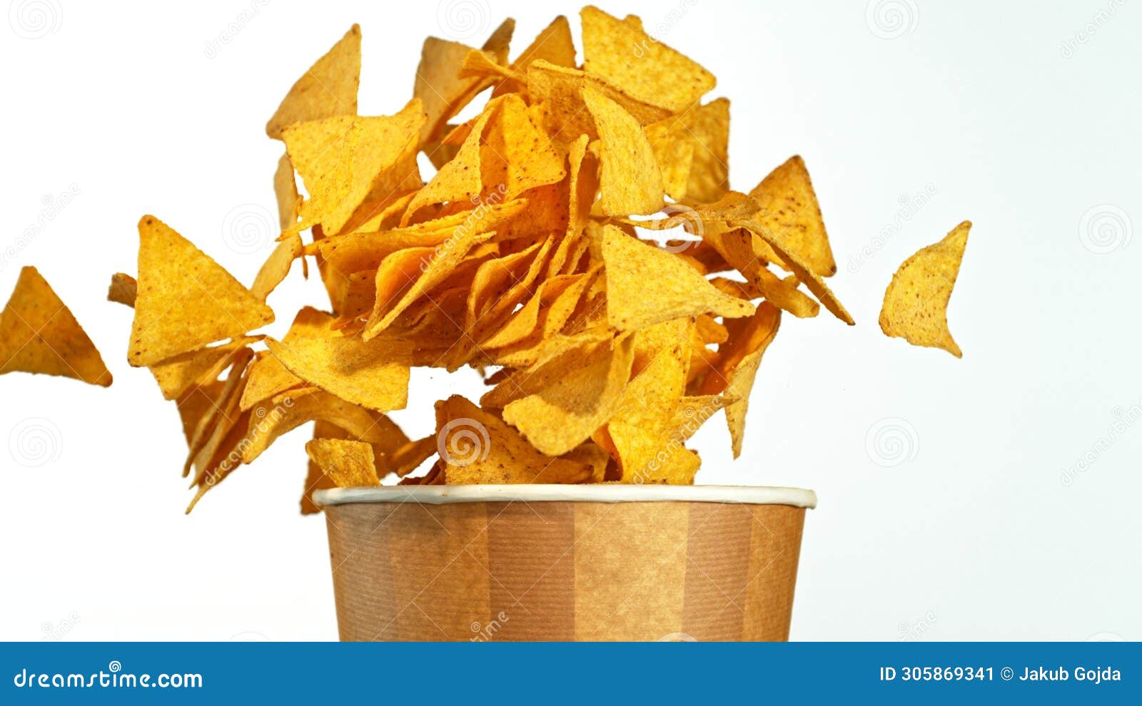 Flying Fried Tortilla Chips Exploding from Paper Bucket. Stock Image ...