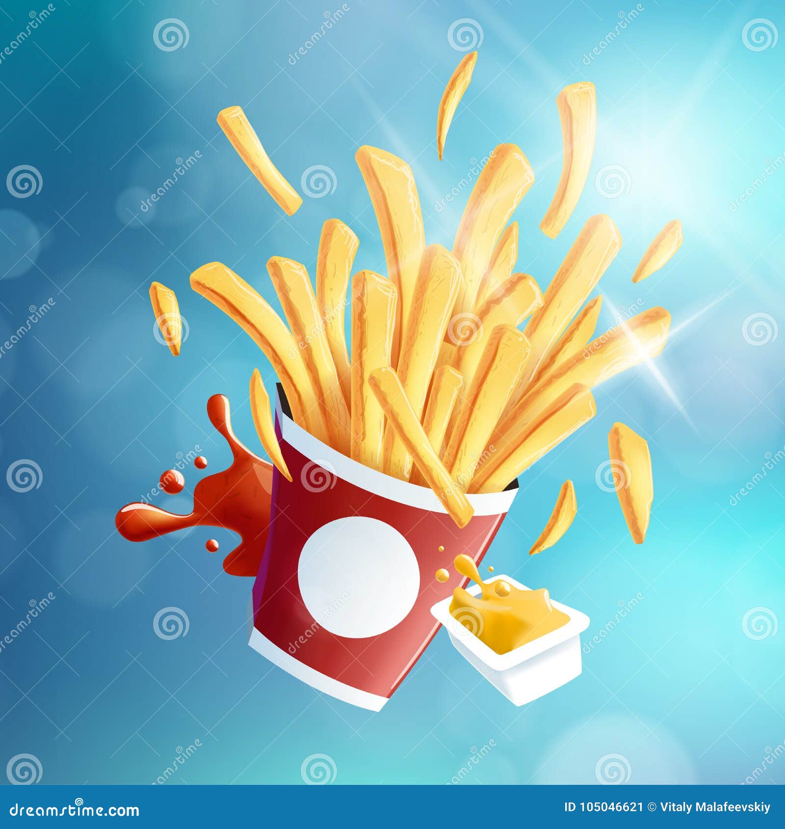 Flying Fries Blue Bokeh Background EPS10 Stock Vector - Illustration of ...