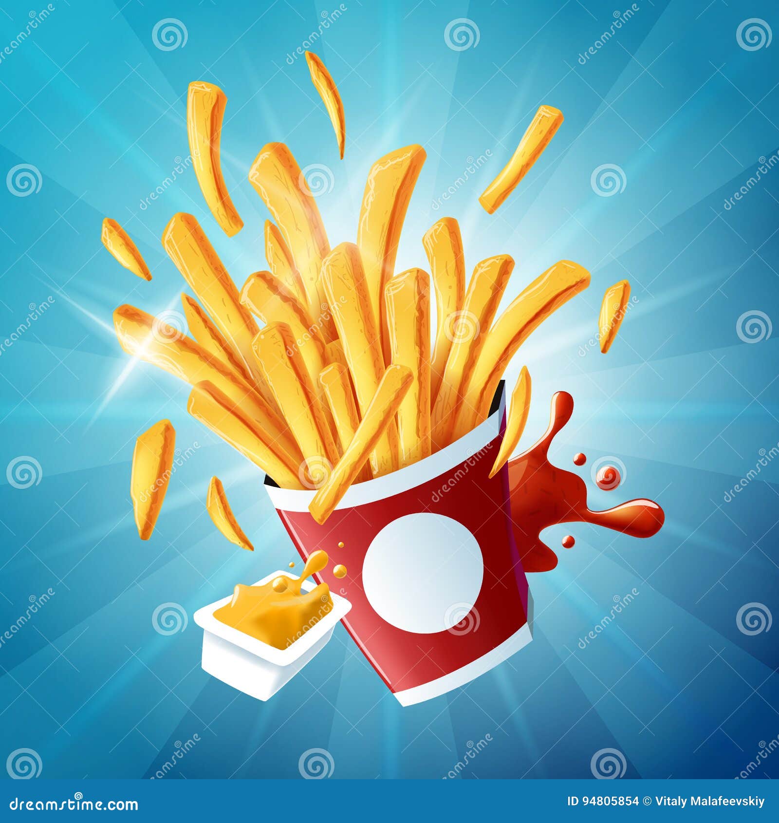Flying Fries On Light Blue Background Vector Illustration ...