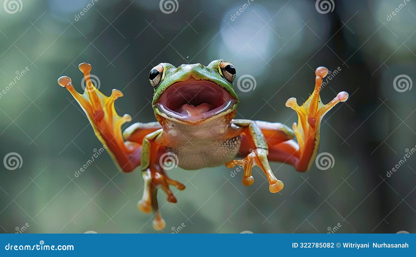 Flying Frog Laughing on Green Leaves. Generative Ai Stock Illustration ...