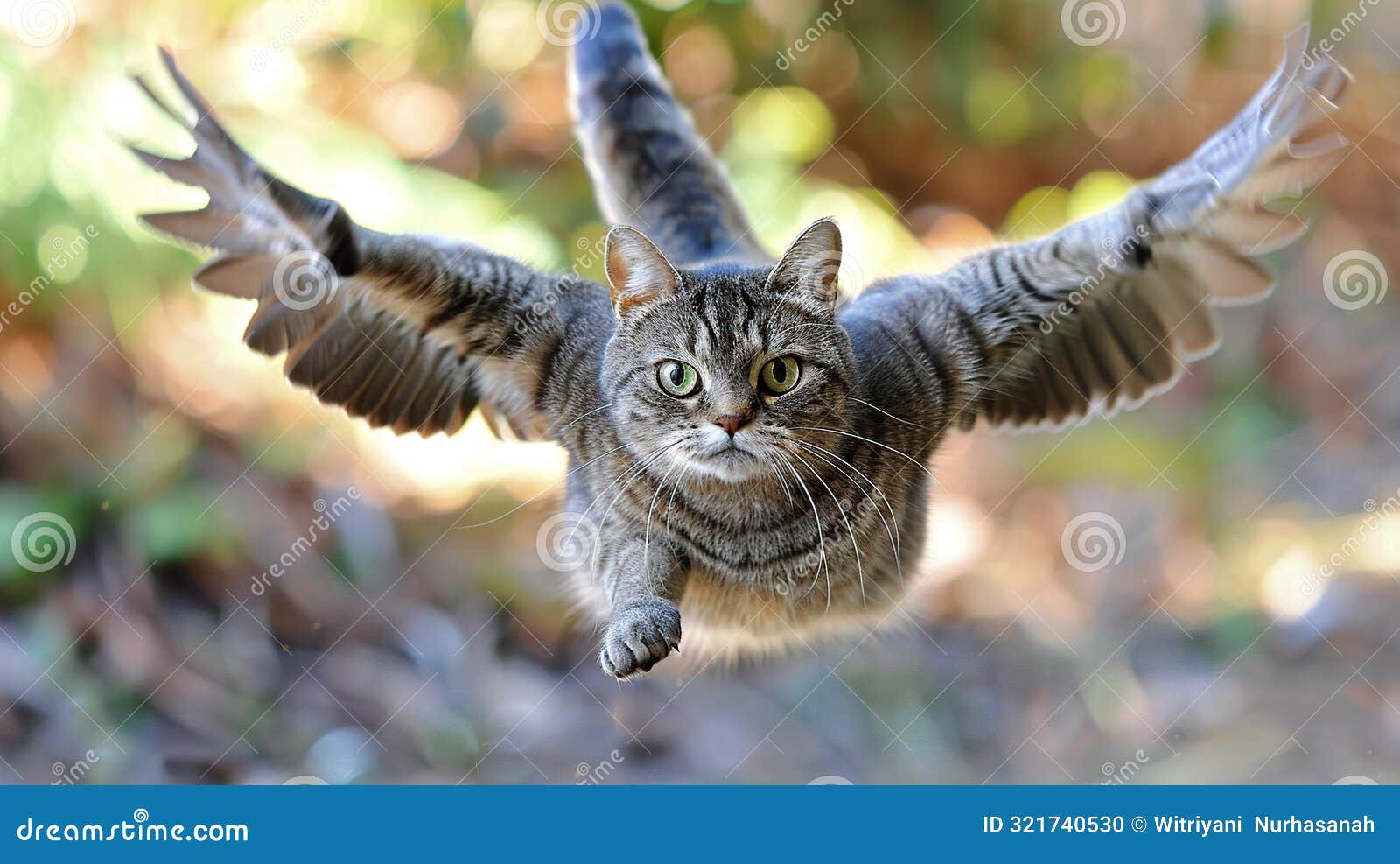 Flying Funny Fat Cat with Bird Wing Looking at the Top. Generative Ai ...