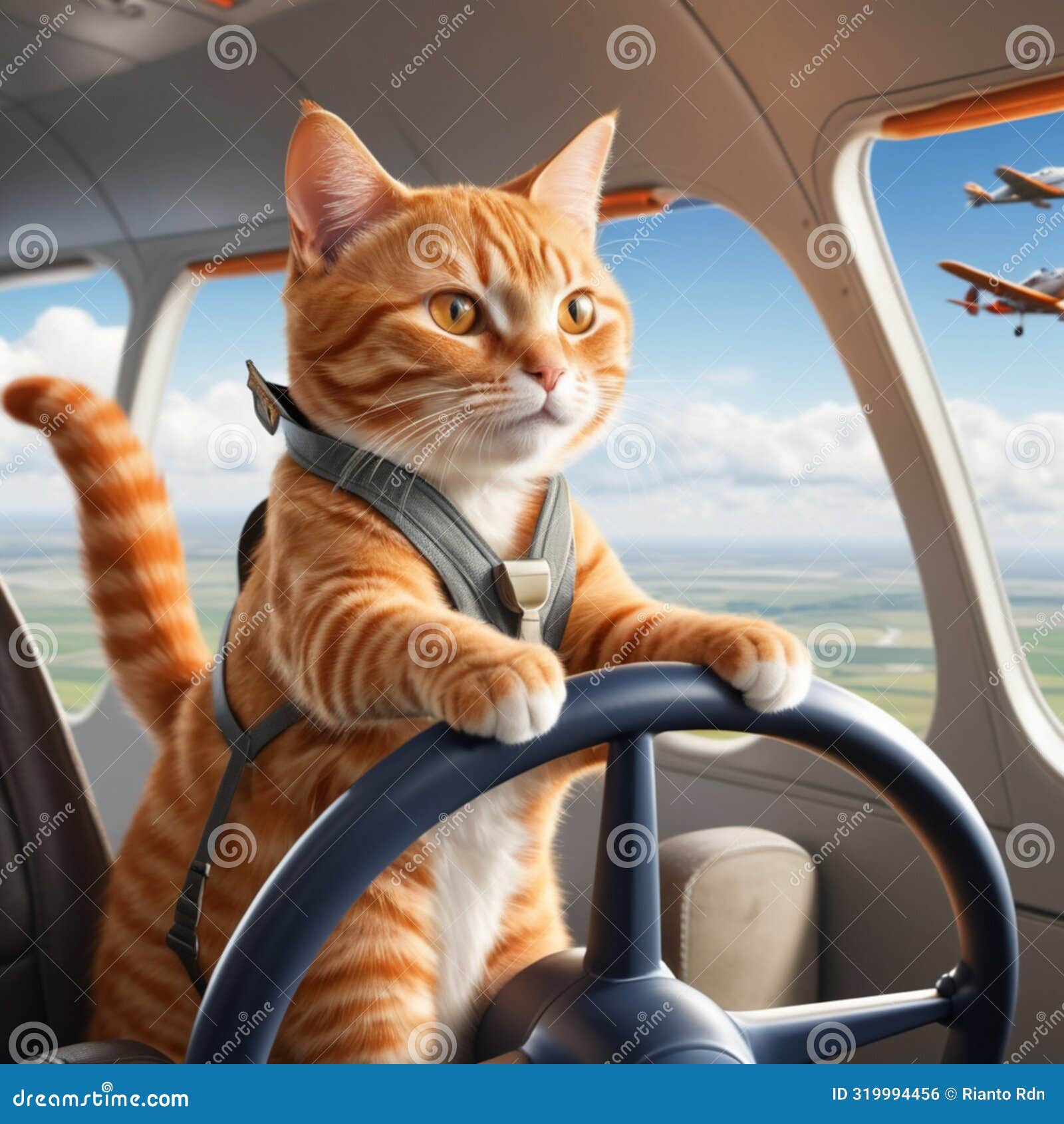 Flying Furballs: Captain Cat Soars through the Clouds Stock Photo ...