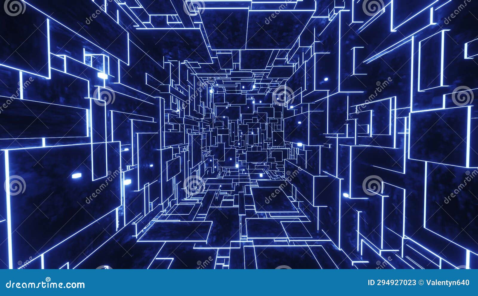 Flying through a Glowing Blue Maze. Infinitely Looped Animation Stock ...
