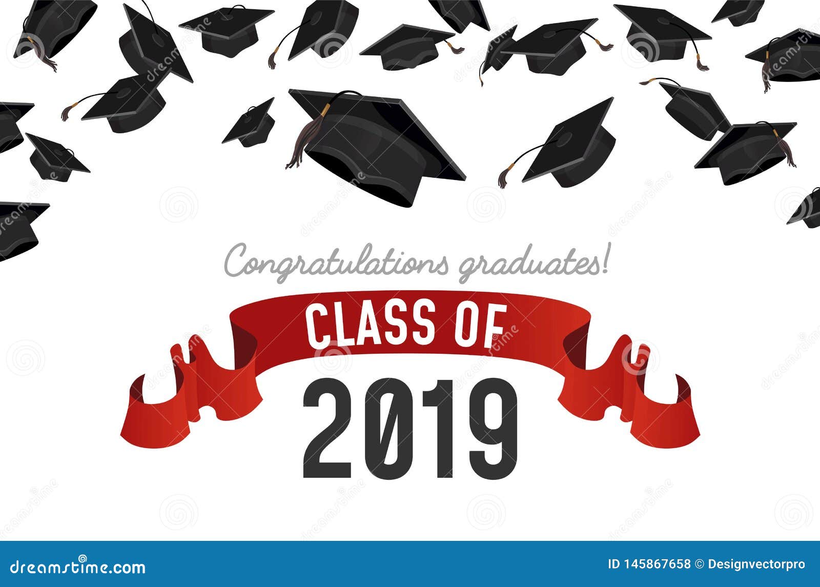 Graduate Caps In The Air. Vector Cartoon Illustration Of Grad Hats In ...